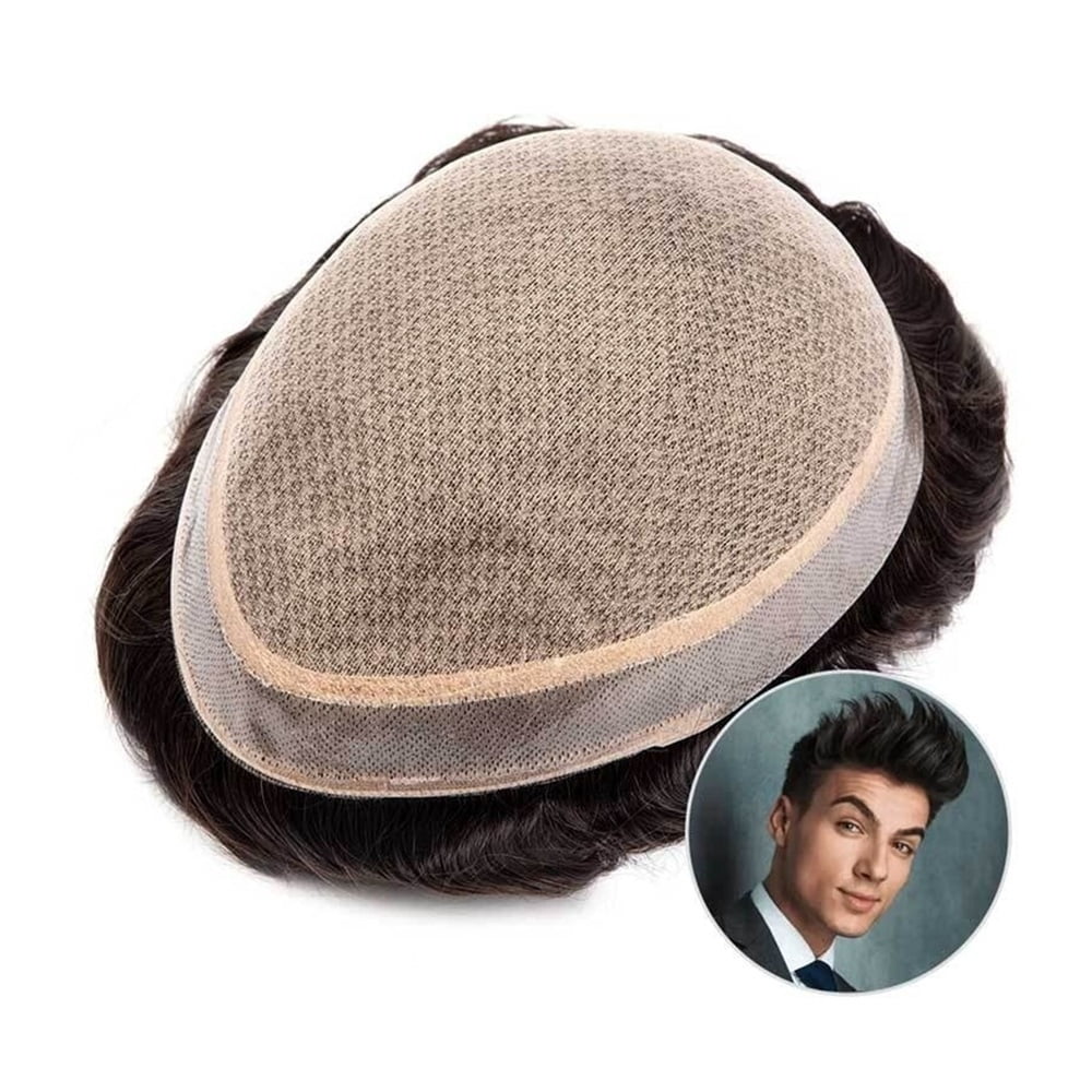 Silk Base Human Hair Mens Toupee Diamond Lace Top with PU Skin ...