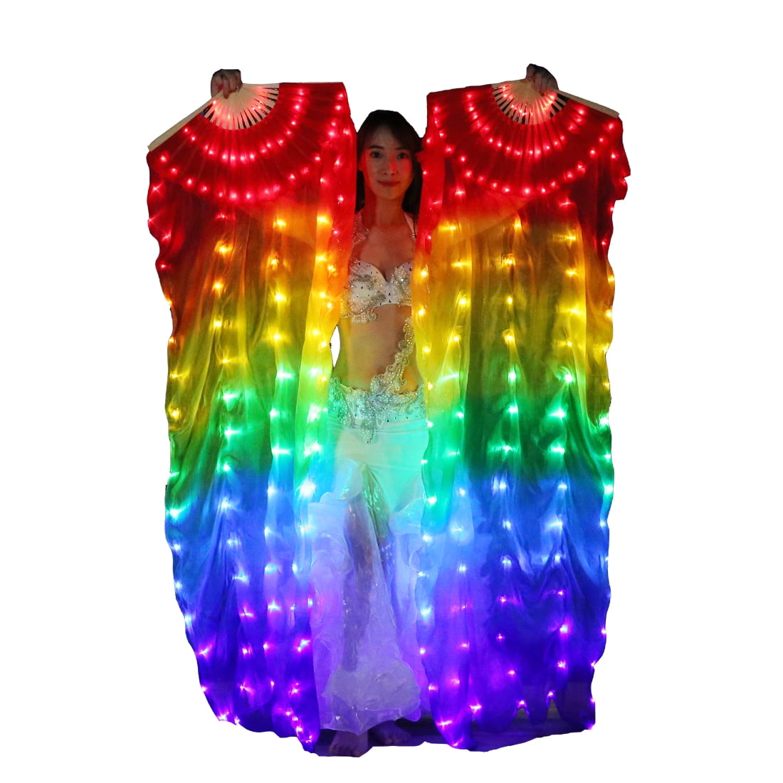Silk Belly Dance LED Fans Veil - 1.8m Long Bamboo Fans Veil Hand Made ...