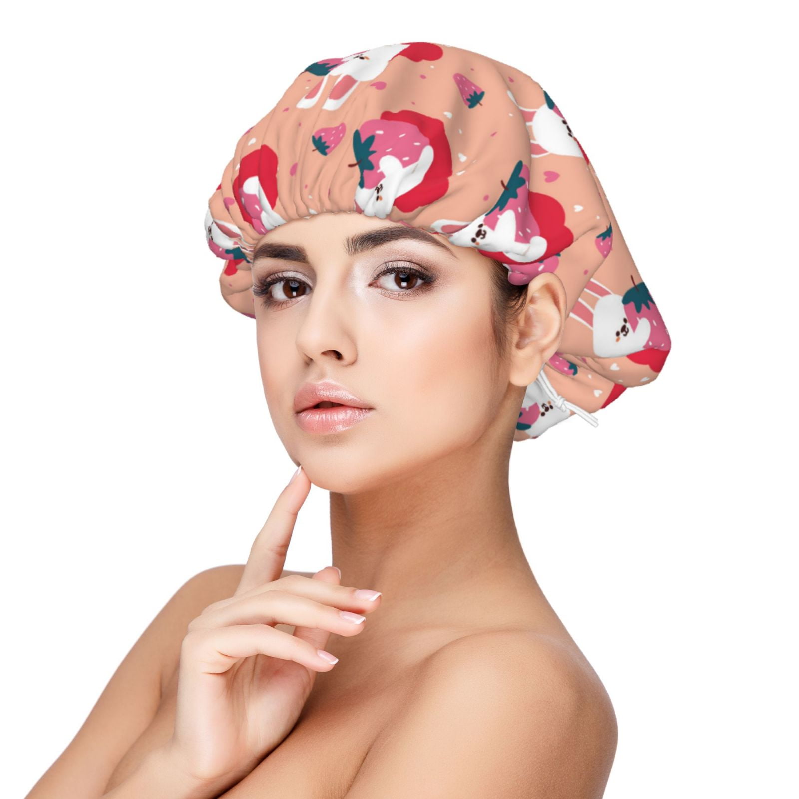 Silk Bonnet for Sleeping Women Men, Cartoon Cute Rabbit Strawberry ...
