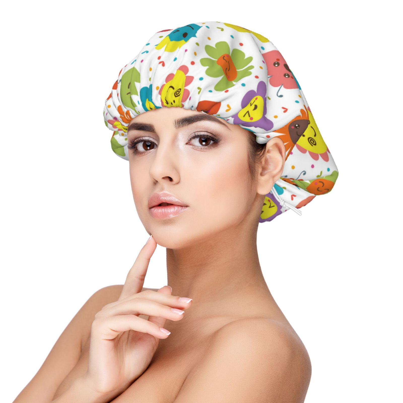 Silk Bonnet for Sleeping Women Men, Cartoon flowers A Kawaii Adjustable ...