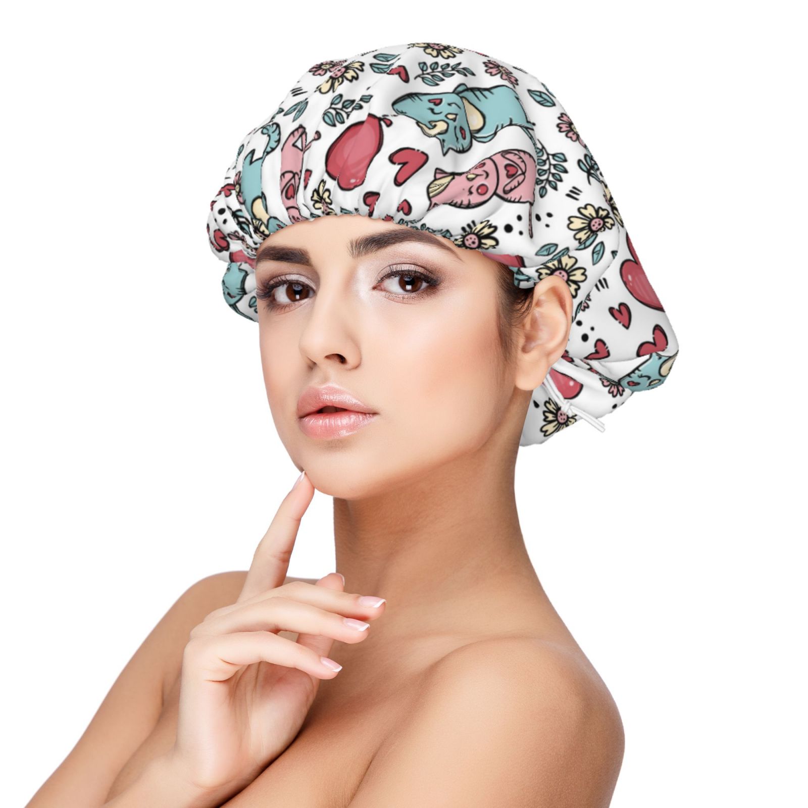Silk Bonnet for Sleeping Women Men, Cute Cartoon Couple Cat Heart ...