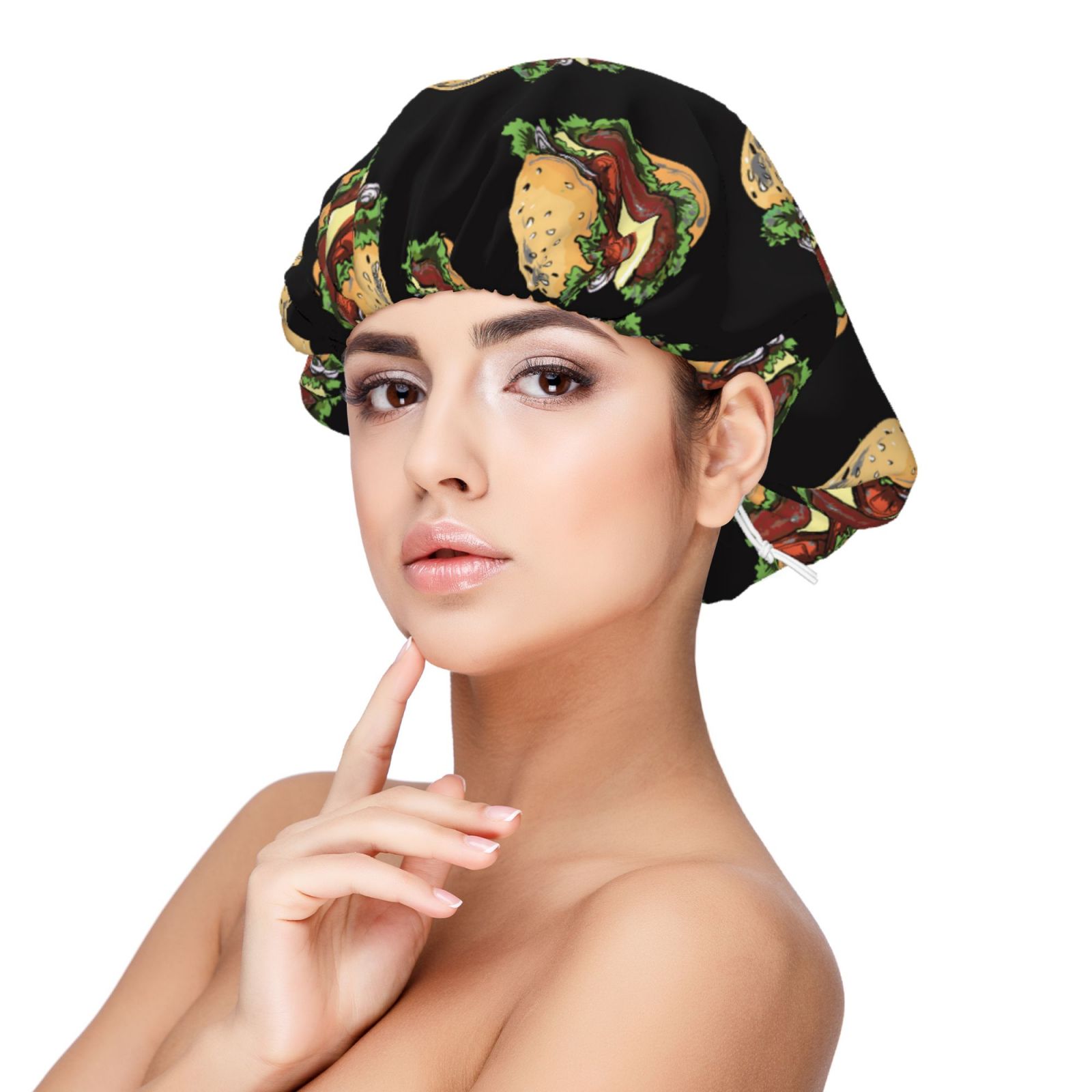 Silk Bonnet for Sleeping Women Men, Cute Hamburger Black Kawaii ...