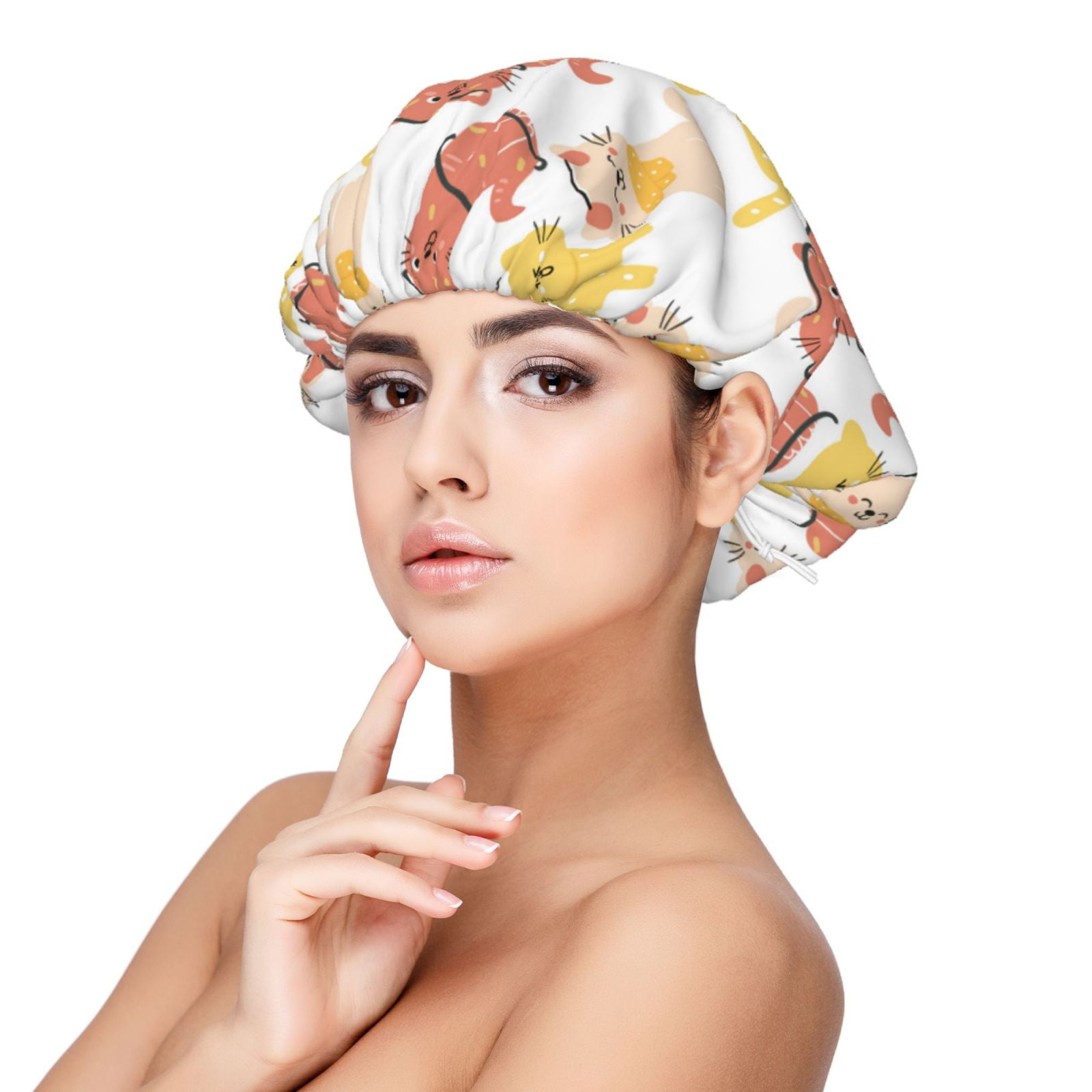 Silk Bonnet for Sleeping Women Men, Cute Painted Cartoon Cat Kawaii ...