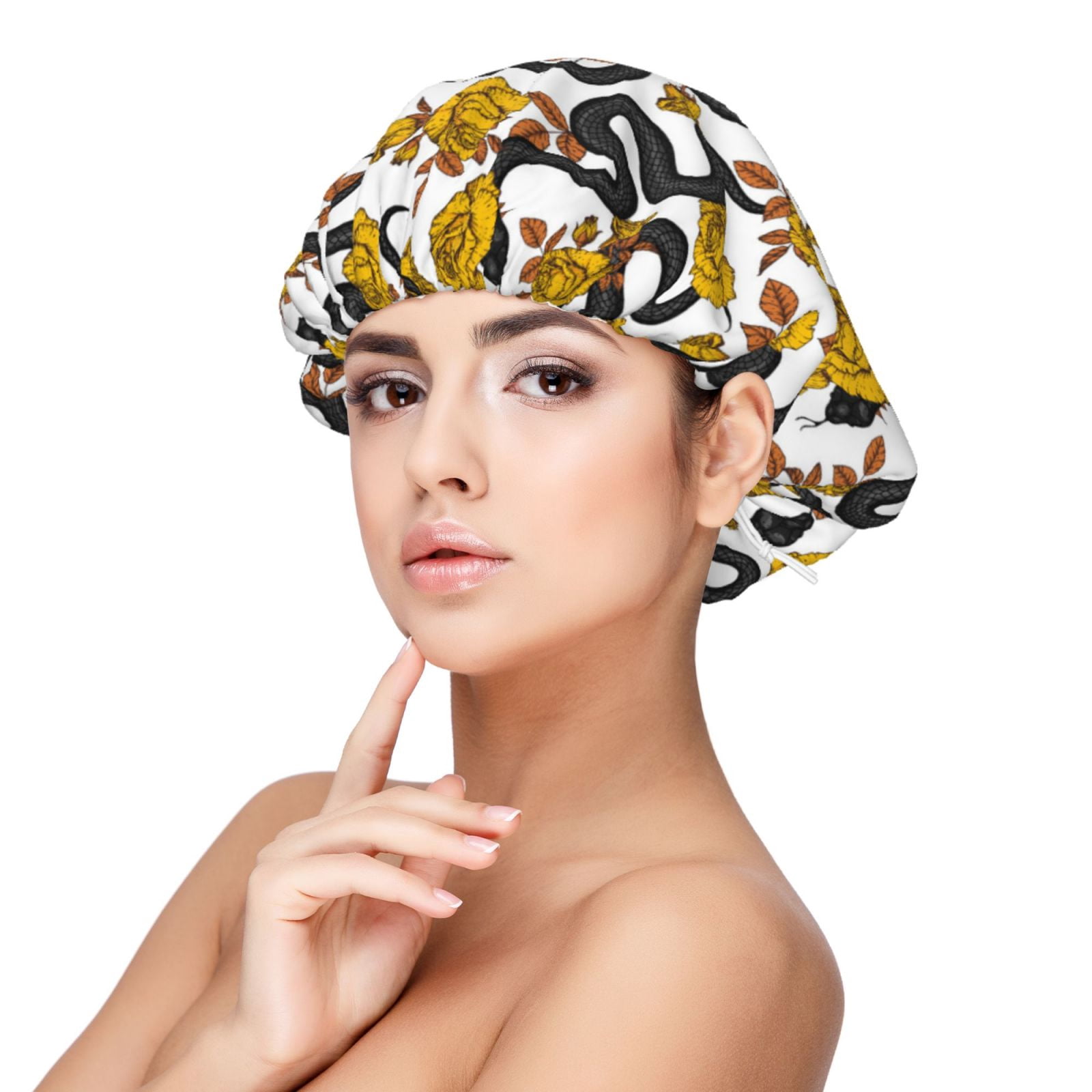 Silk Bonnet for Sleeping Women Men, Elegant Snake Black Flower Gold ...