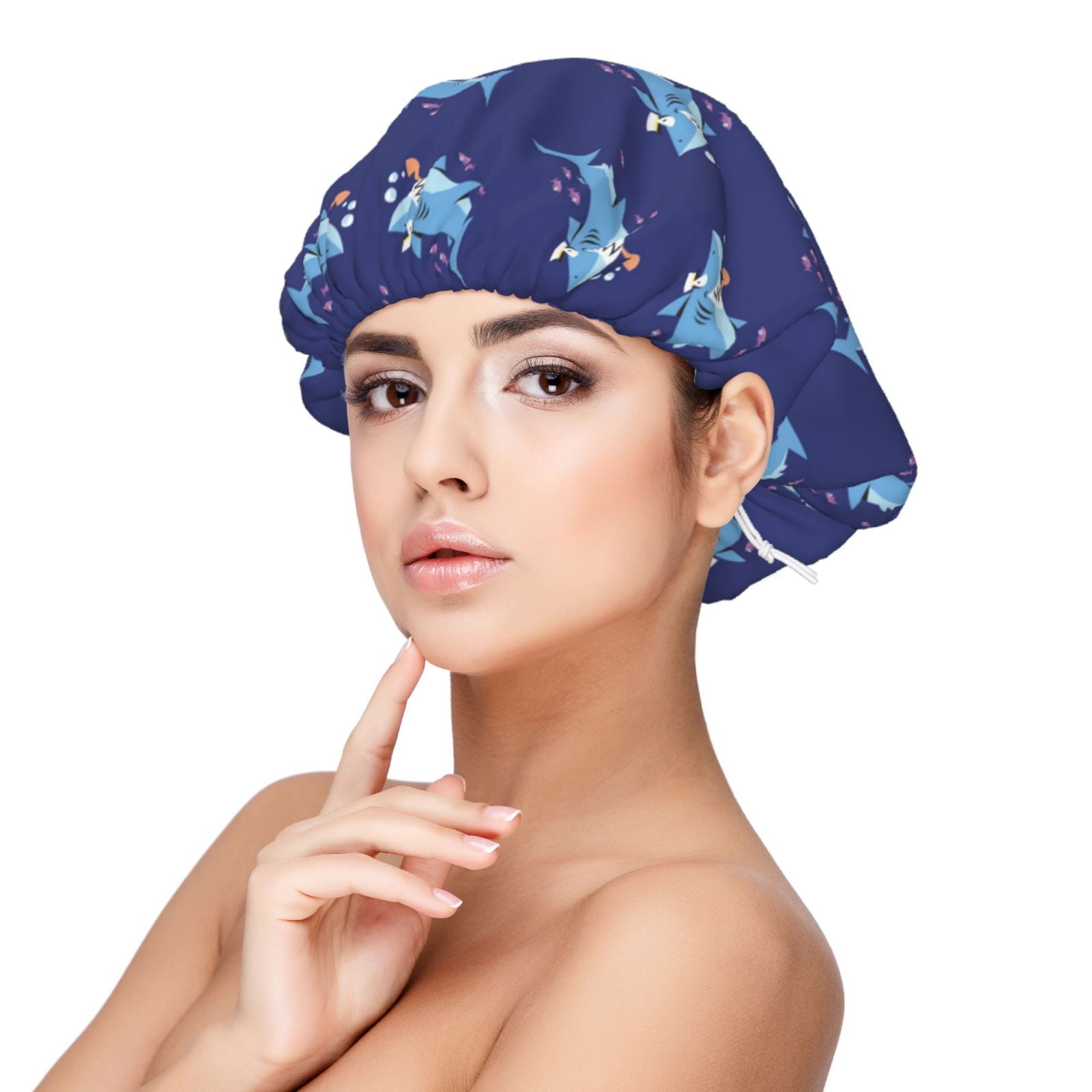 Silk Bonnet for Sleeping Women Men, Funny Cartoon Cute Shark Blue ...