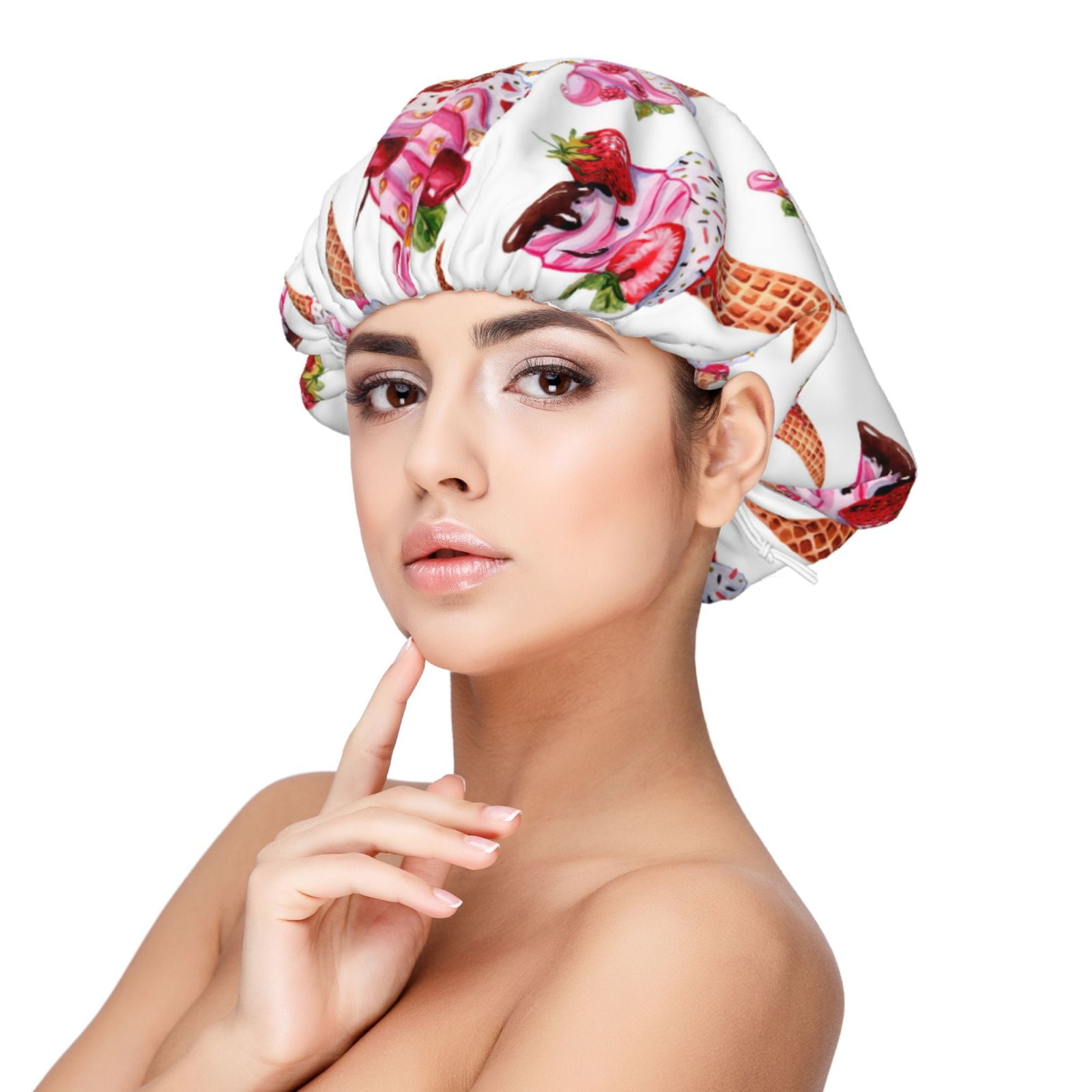Silk Bonnet for Sleeping Women Men, Pink Summer Ice Cream Kawaii ...