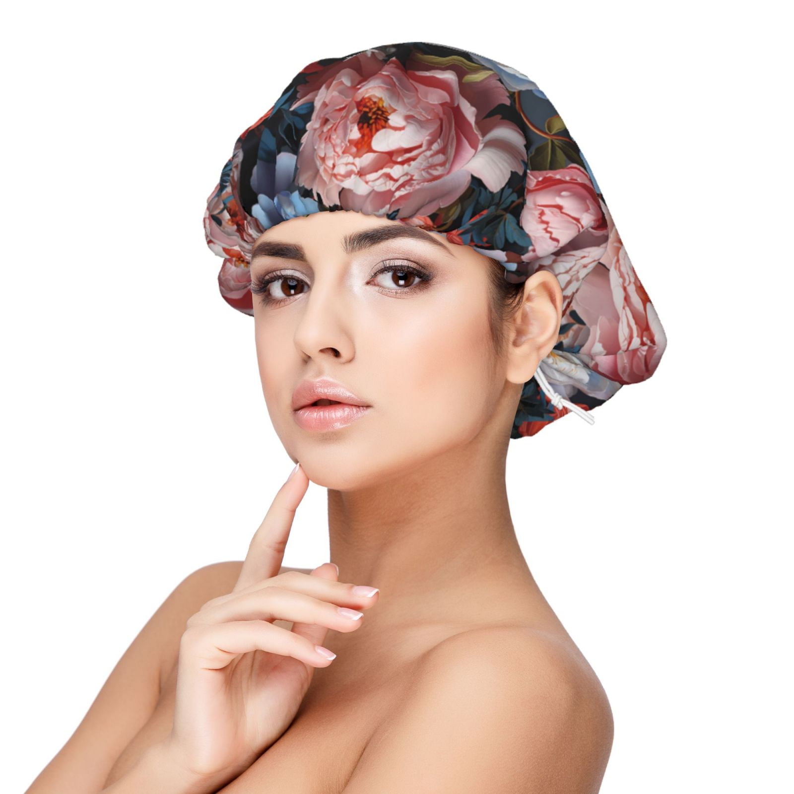 Silk Bonnet for Sleeping Women Men, Rose Flowers Blue Kawaii Adjustable ...