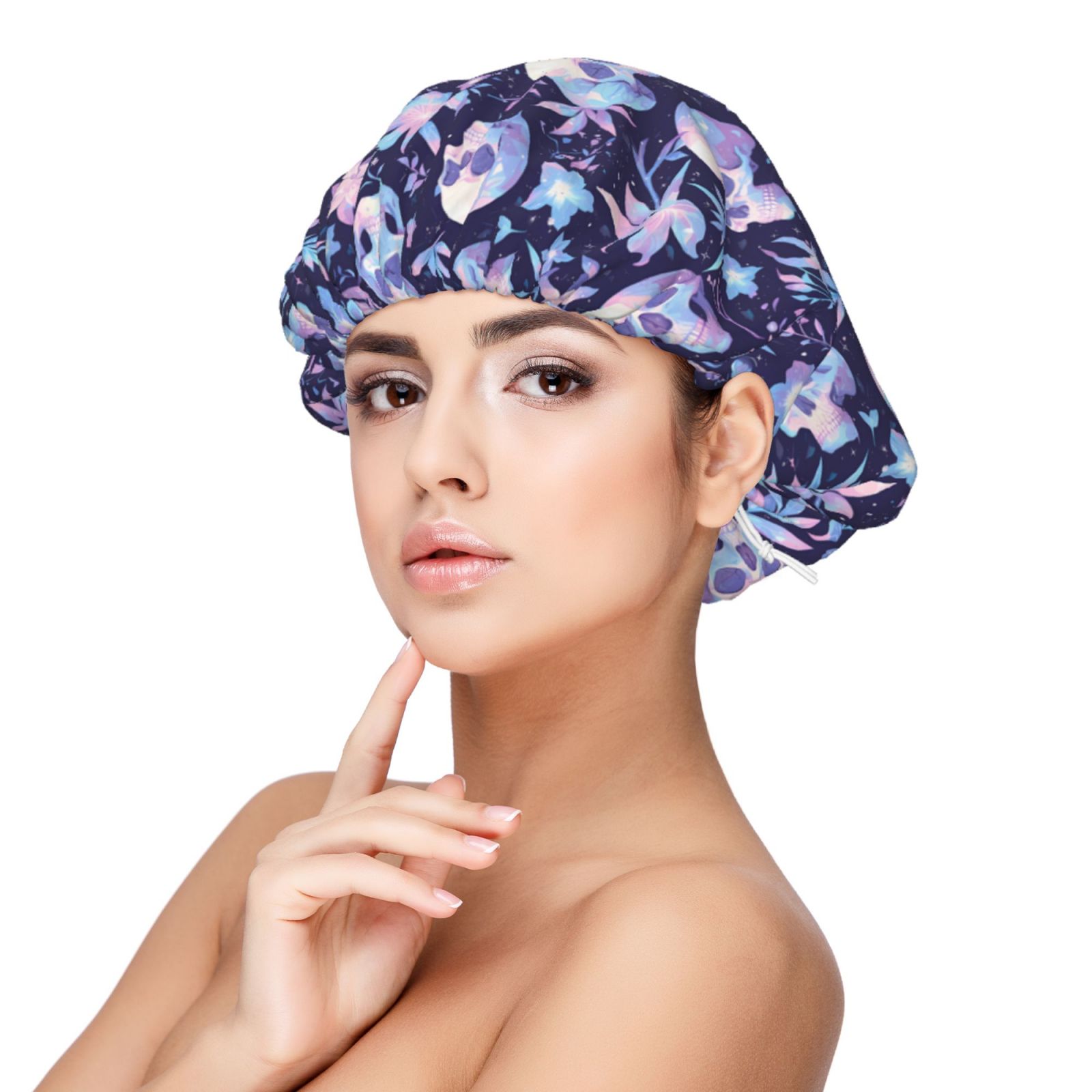Silk Bonnet for Sleeping Women Men, Skull flower white blue Kawaii ...