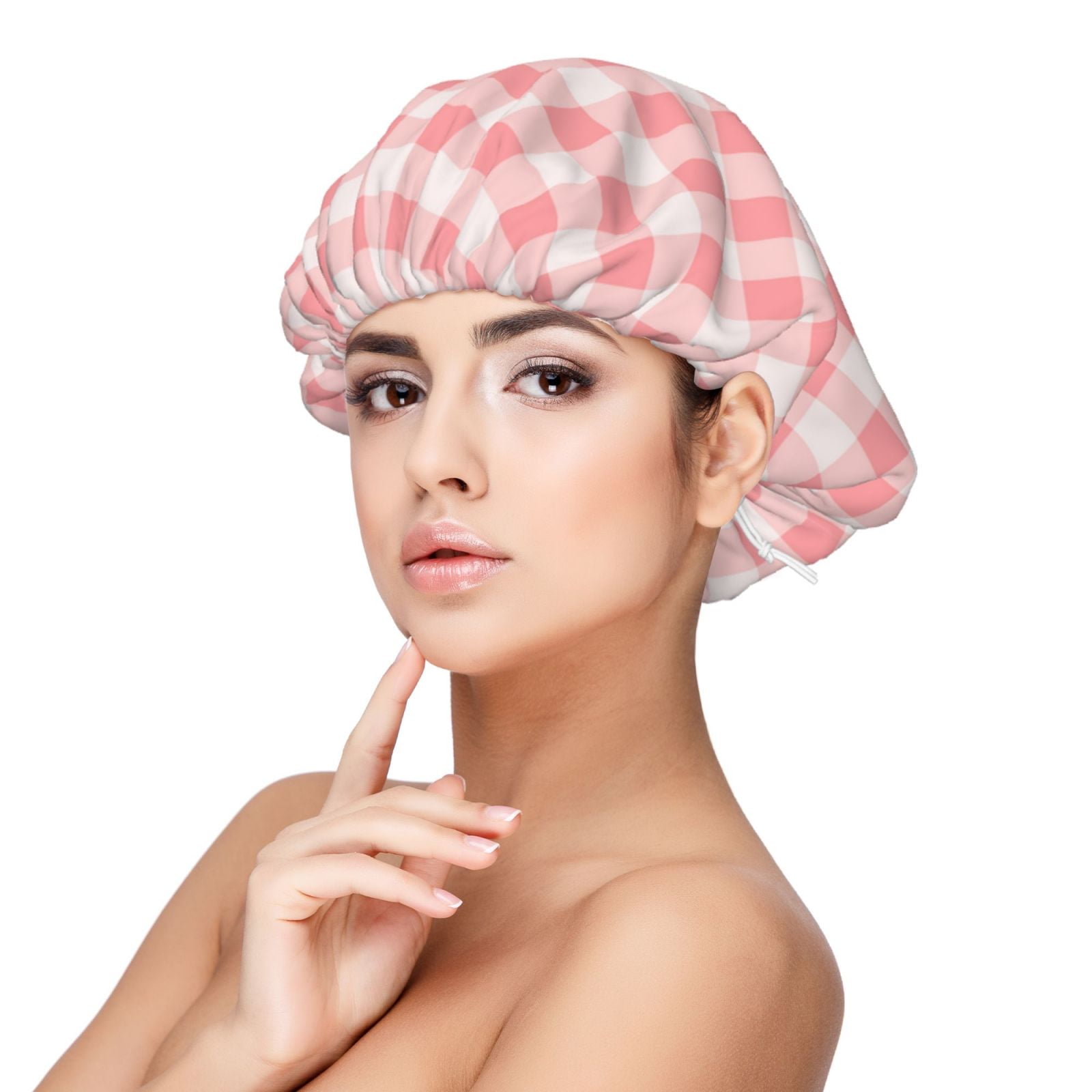 Silk Bonnet for Sleeping Women Men, Square Pink White Plaid Kawaii ...