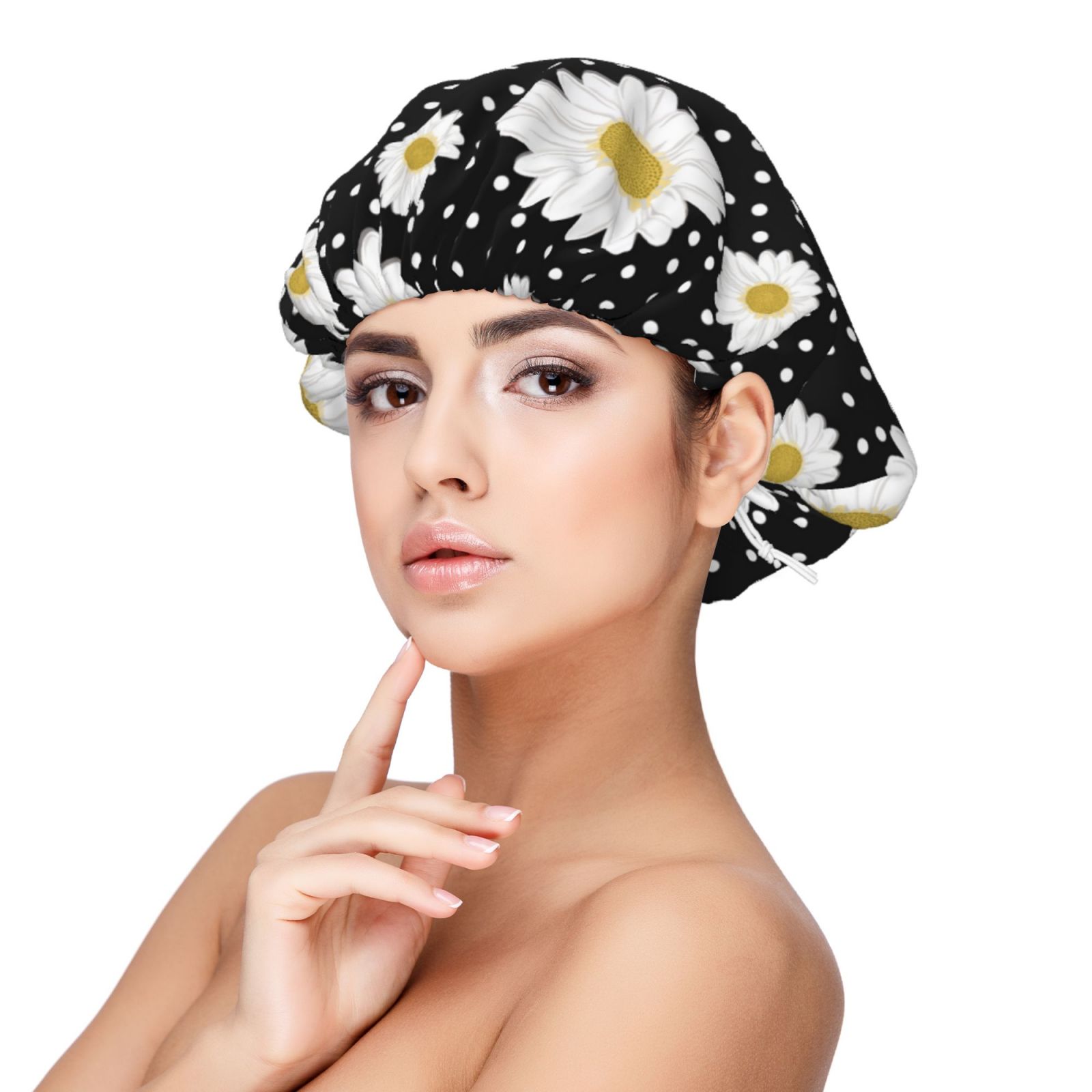 Silk Bonnet for Sleeping Women Men, daisy flowers dotted black Kawaii ...