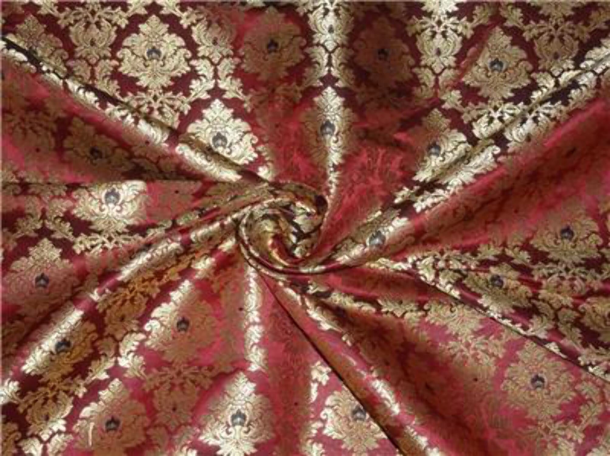 Silk Brocade Fabric Indian Red x Metallic Gold COLOR 44" WIDE BRO529[4 ...