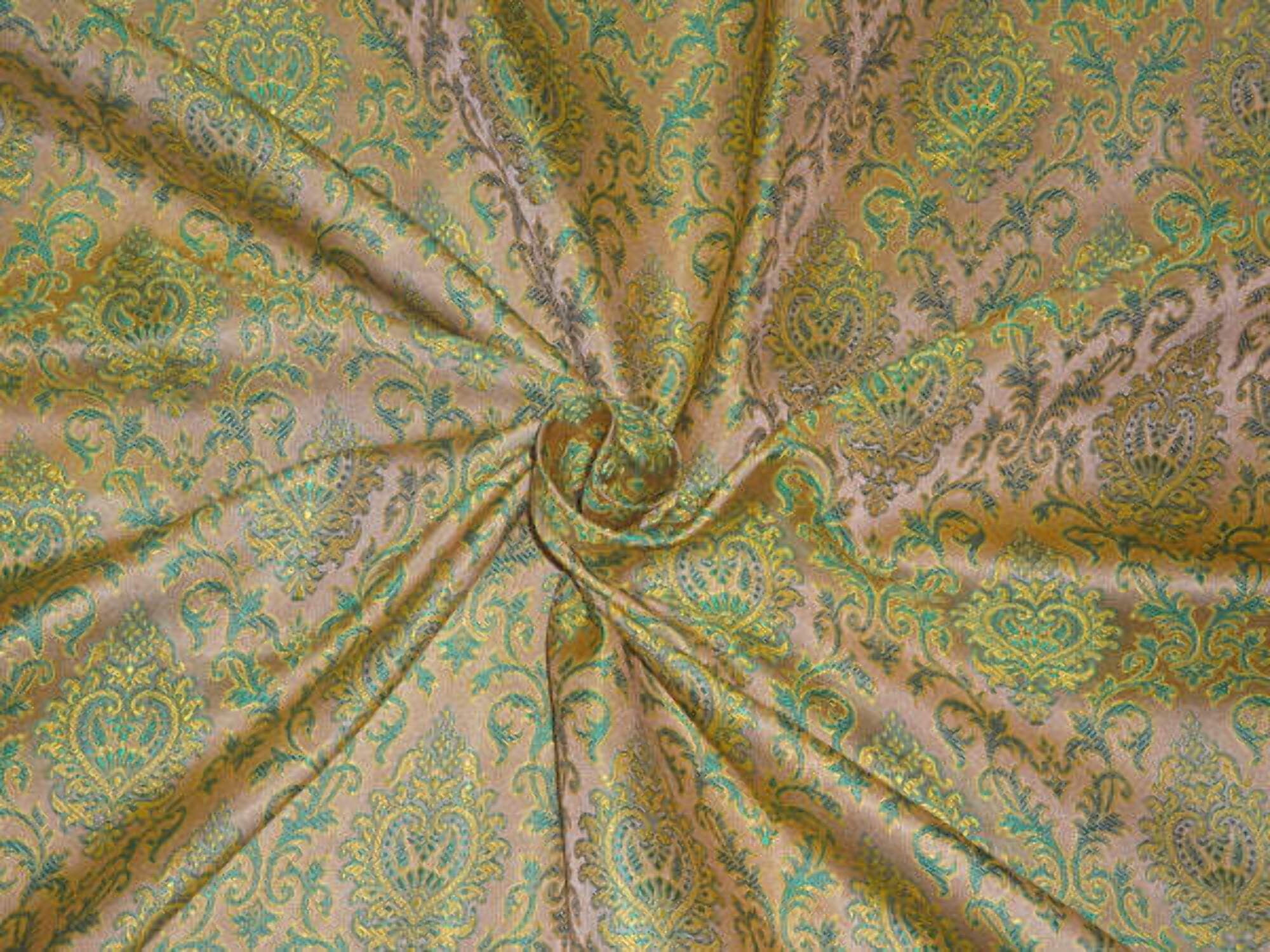 Silk Brocade Fabric Nude, Green x Yellow Color 44" WIDE BRO522[1 ...