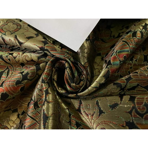 Silk Brocade King Khab fabric 36" wide BLACK METALIC GOLD with multi ...