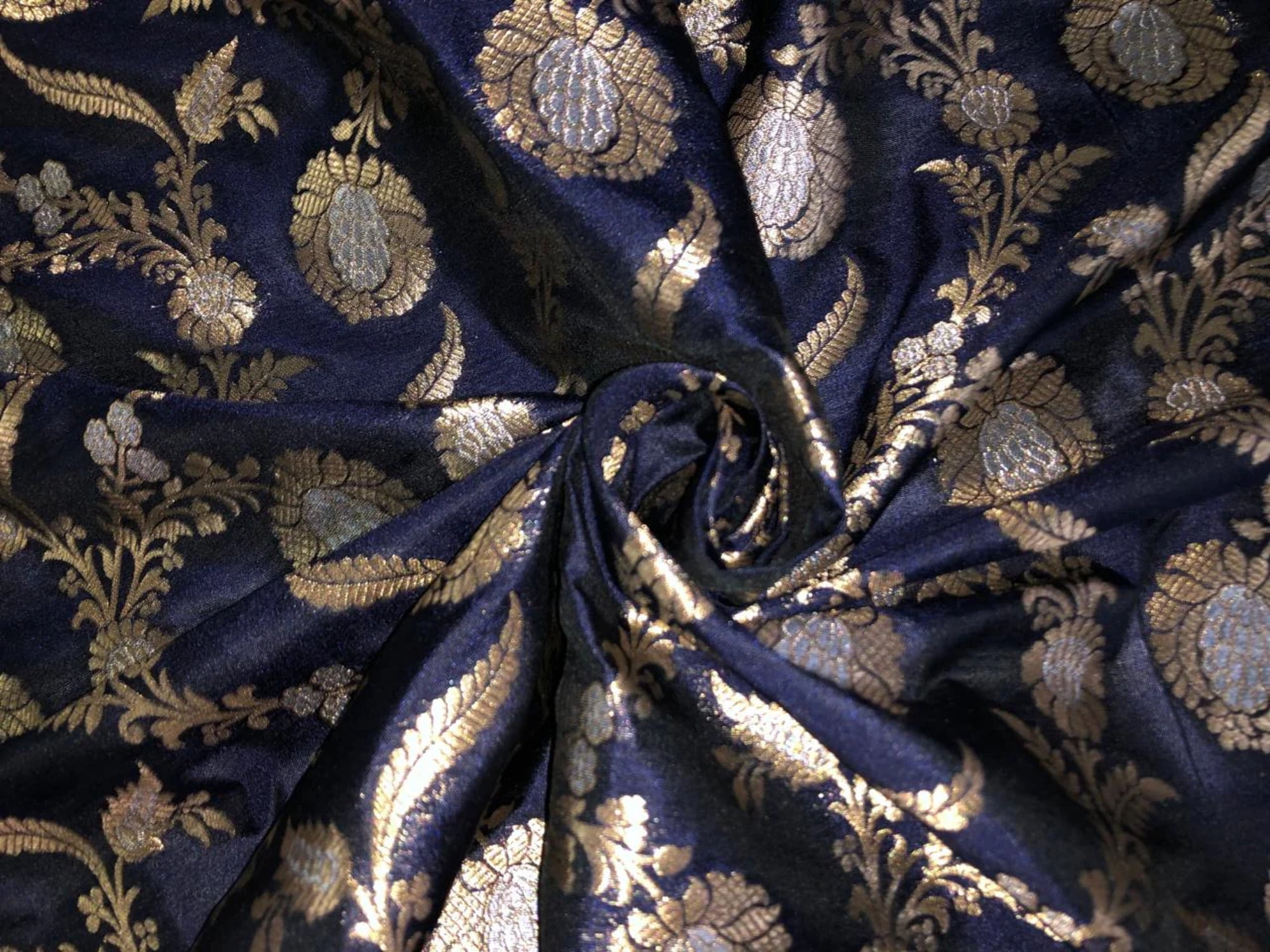 Silk Brocade fabric 44" wide floral Jacquard with metallic gold and ...