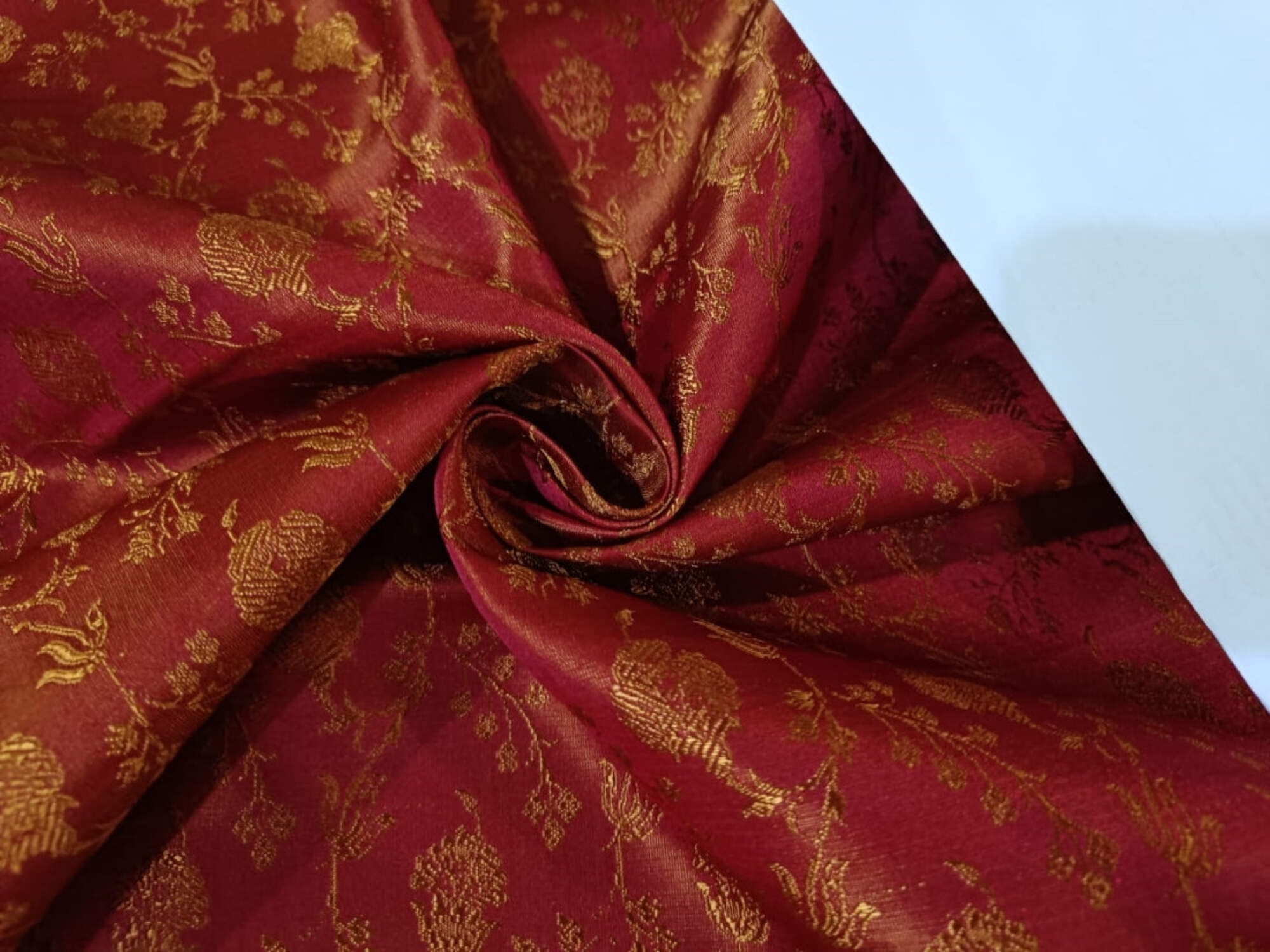 Silk Brocade fabric Flaming Orange Gold color 44" wide BRO84[1 ...