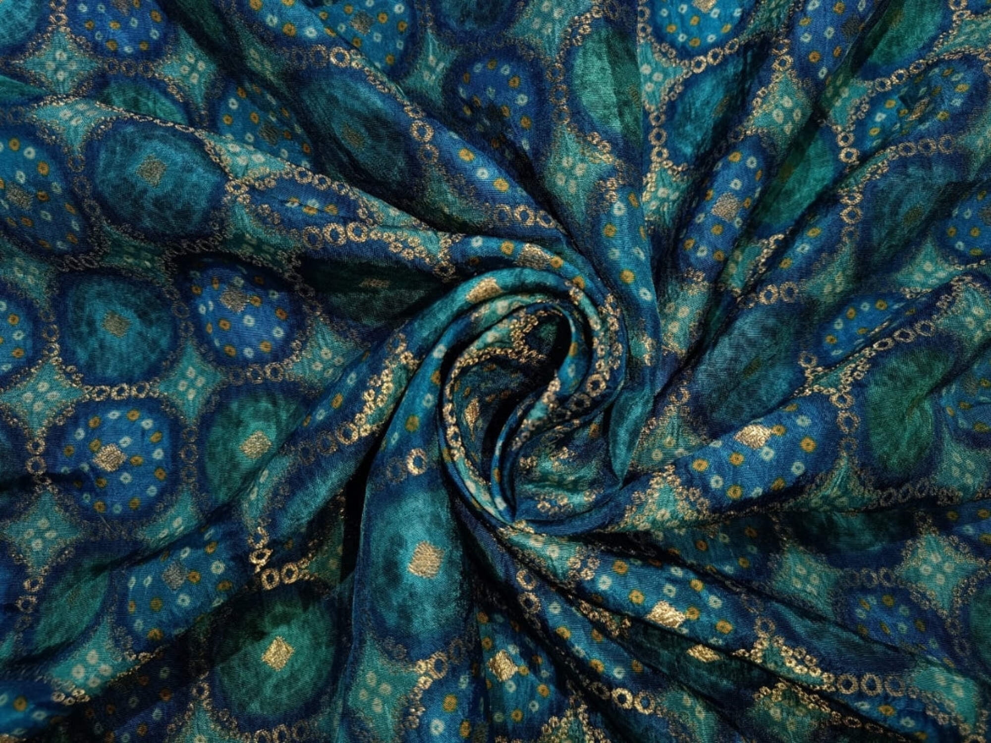 Silk Brocade fabric peacock blue green color 44" wide BRO881[4 ...