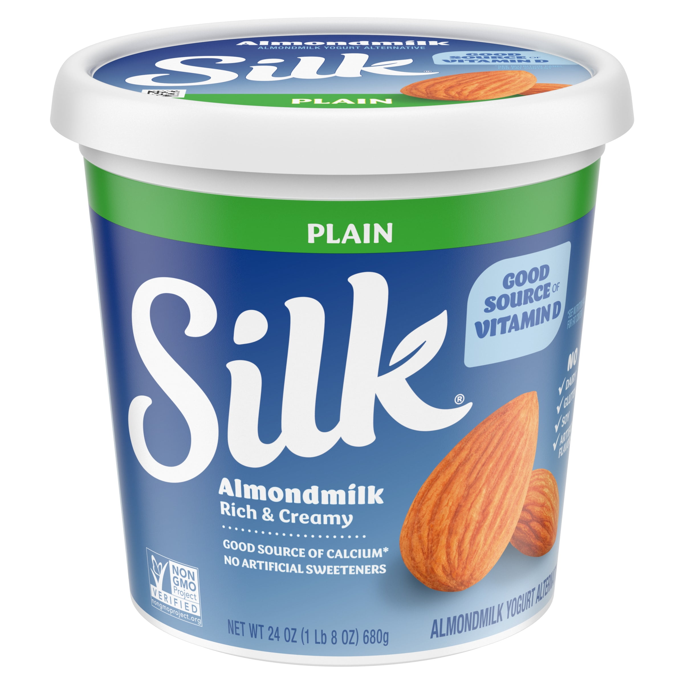 Silk Dairy Free, Plain Plant Based, Almond Milk Yogurt Alternative Tub ...