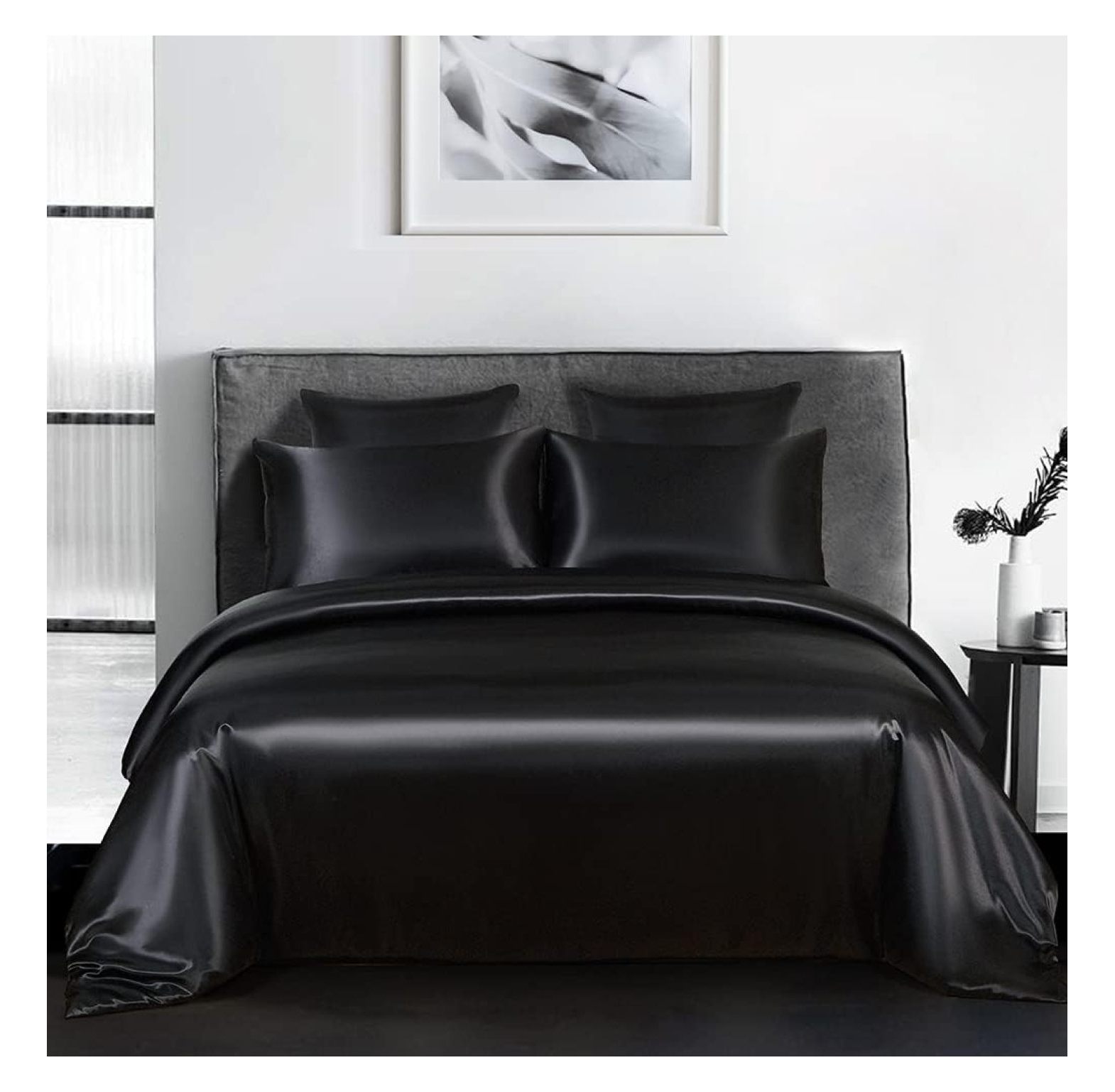 Silk Duvet Cover Twin Size Black Luxury Solid Color Bedding Set 2 Pcs ...