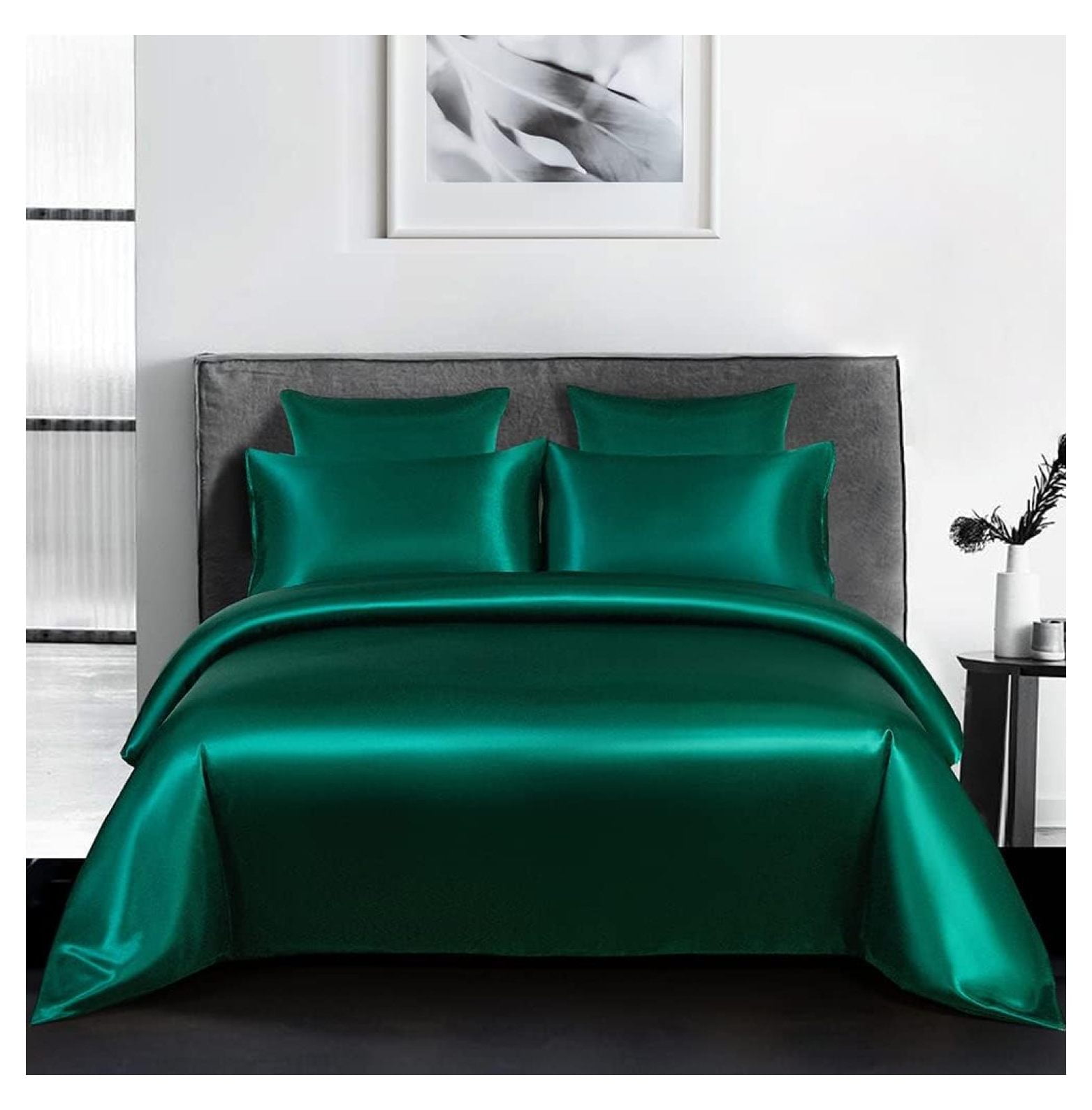 Silk Duvet Cover Twin Size Emerald Green Luxury Solid Color Bedding Set ...