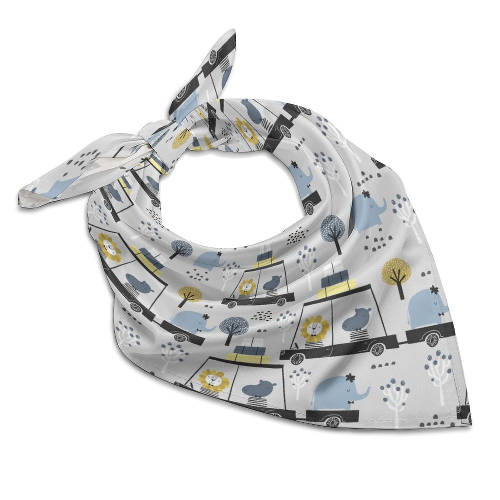 Silk Feeling Scarf for Women - Lion Hippo Elephant On The Car ...