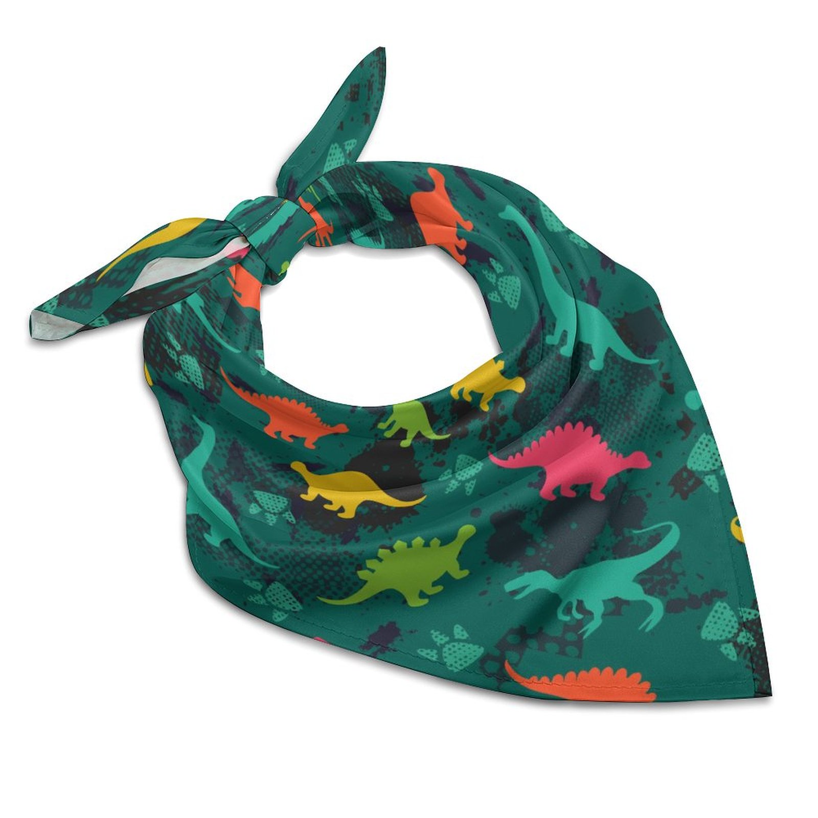 Silk Feeling Scarf for Women - Colorful Dinosaurs Lightweight Square ...