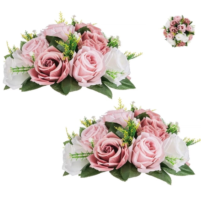 2 Pack Decorative Silk Flower Balls with Faux Rose Heads - Dusty Pink ...
