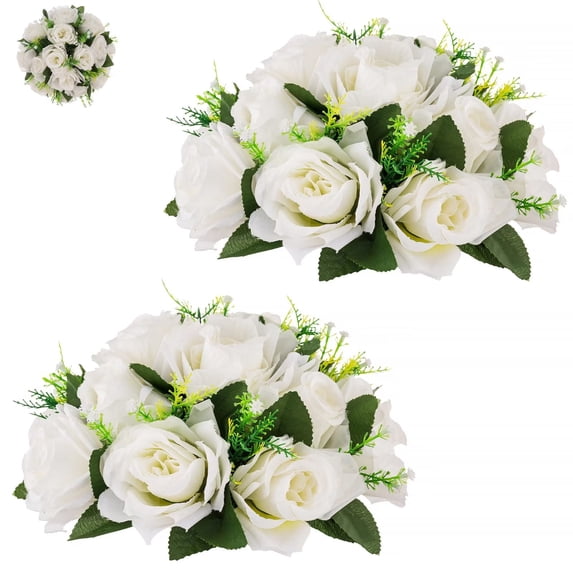 Silk Flower Balls for Centerpieces 2 Pack White Roses Artificial Floral ...
