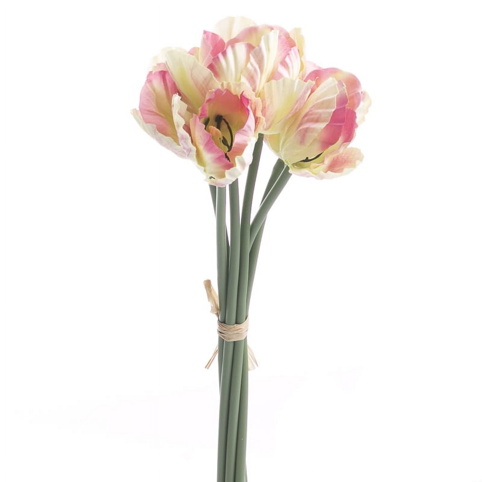Silk Imitation Cream & Pink Ruffled Tulip Bouquets, 3 Bouquets with 6 ...