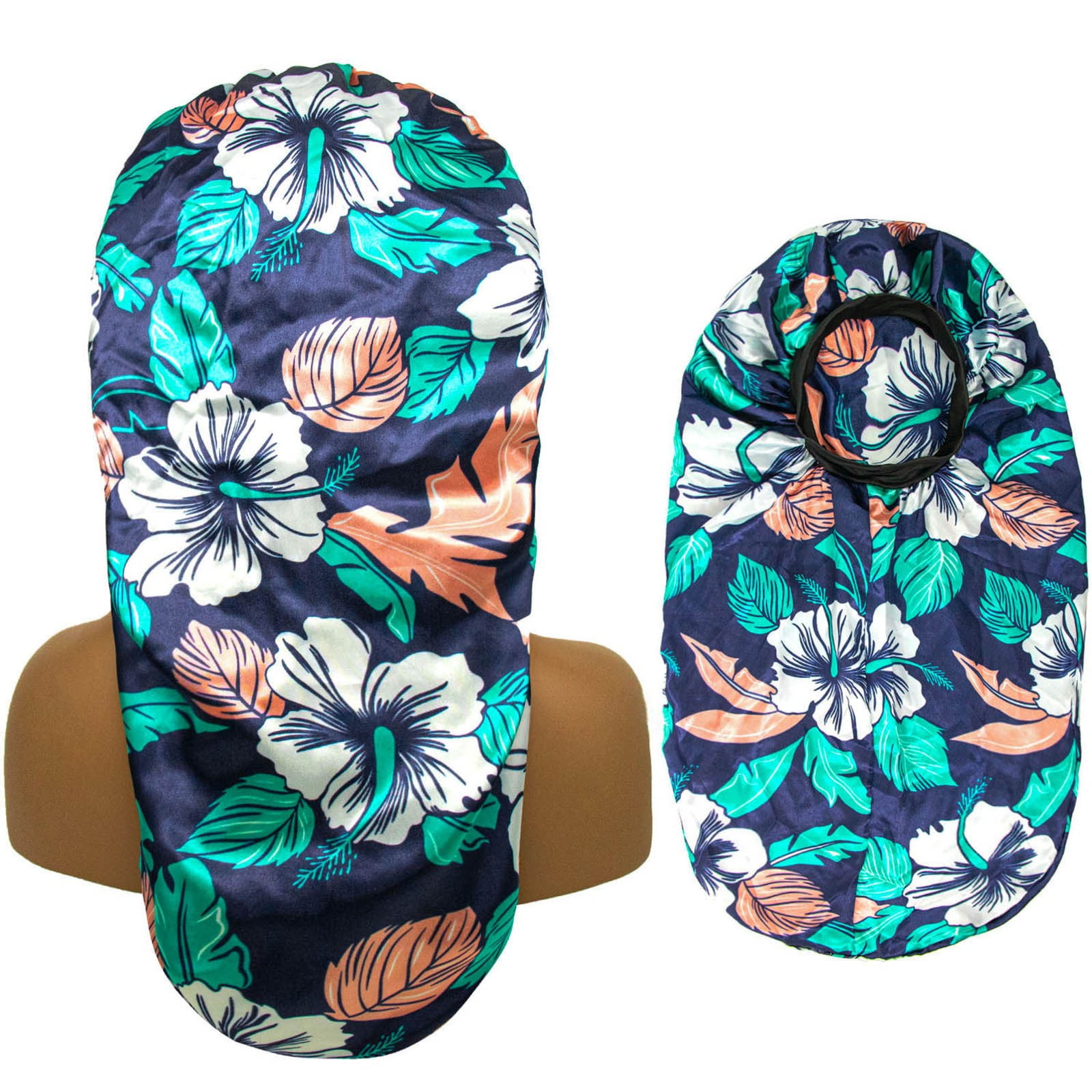 Silk Like Long Tube Elastic Wide Brimmed Nightcap Hair and Shower Cap ...