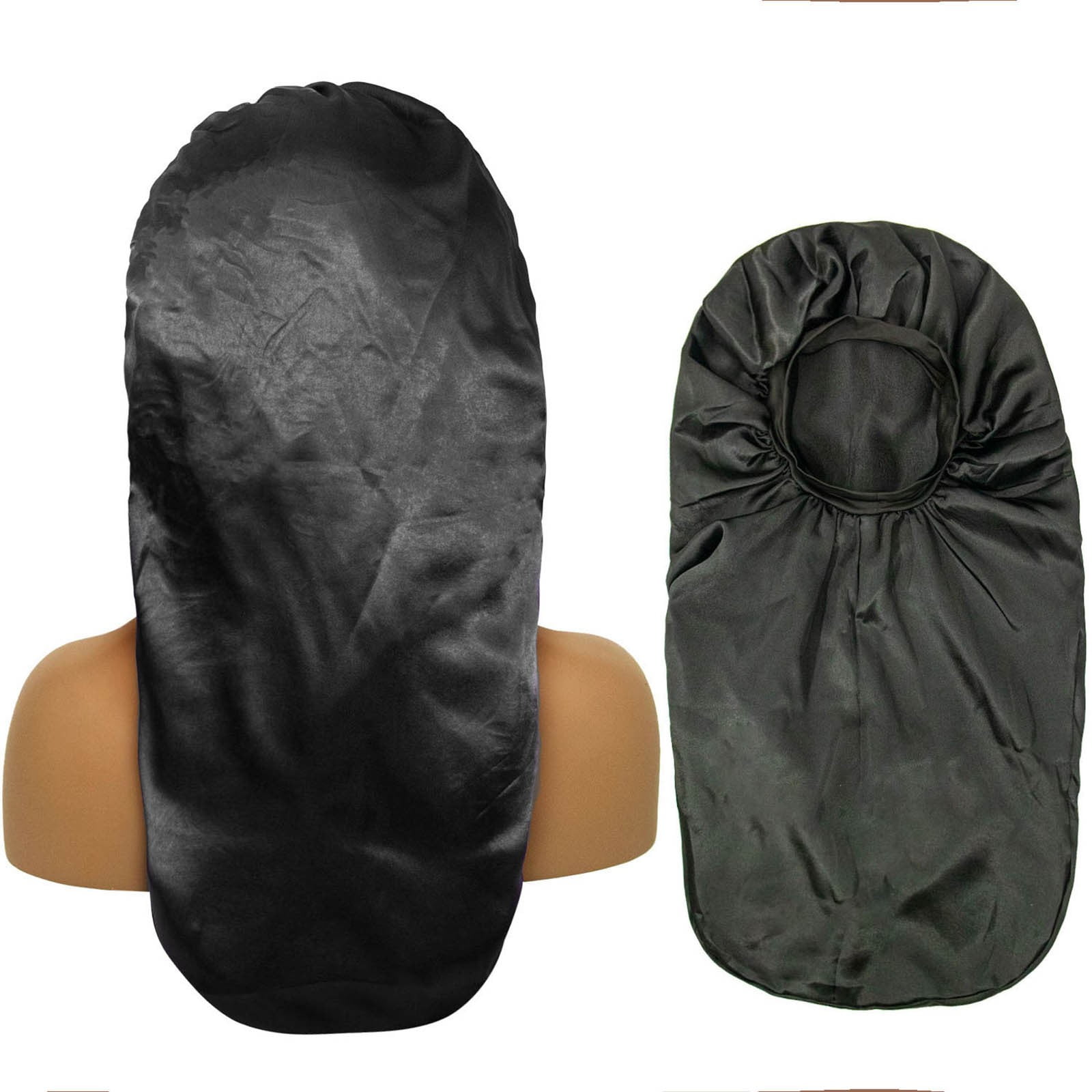 Silk Like Long Tube Elastic Wide Brimmed Nightcap and Shower Hair Cap ...