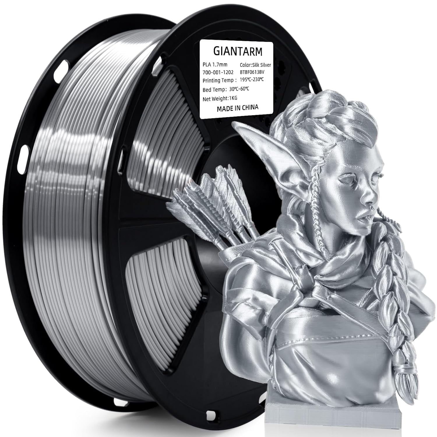 Silk Metallic Silver PLA 3D Printer Filament 1kg Spool, 1.75mm ...