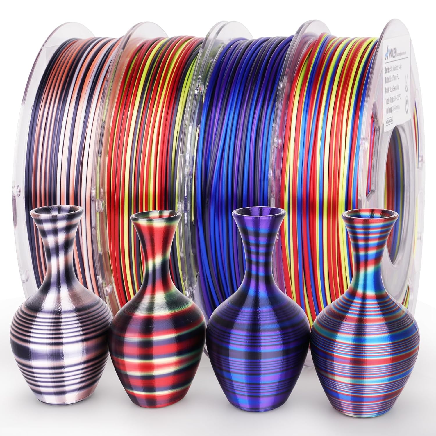 Silk PLA 3D Printer Filament Bundle, Shiny Multicolor Rainbow PLA ...