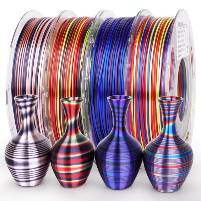 Silk PLA 3D Printer Filament Bundle, Shiny Multicolor Rainbow PLA ...