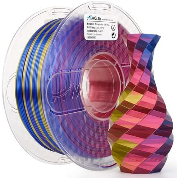 Silk PLA 3D Printer Filament, Tri Color Red Yellow Blue PLA 1.75mm ...