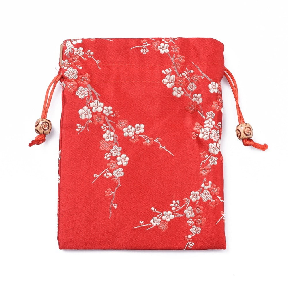 Silk Packing Pouches Drawstring Bags with Wood Beads Red 14.7~15x10.9 ...