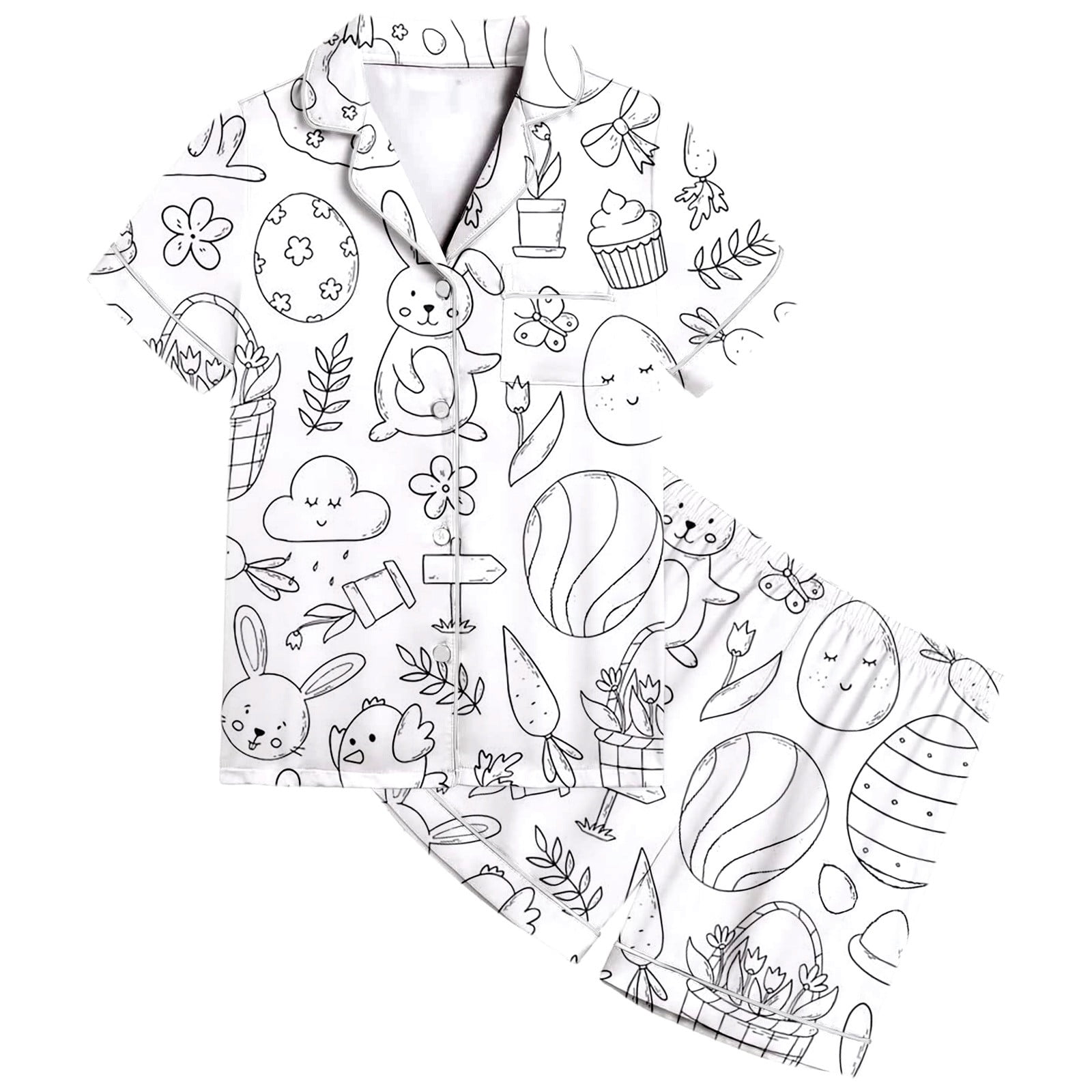 Silk Pajamas for Teen Girls 2 Pieces Easter Loungewear Set Button Down ...