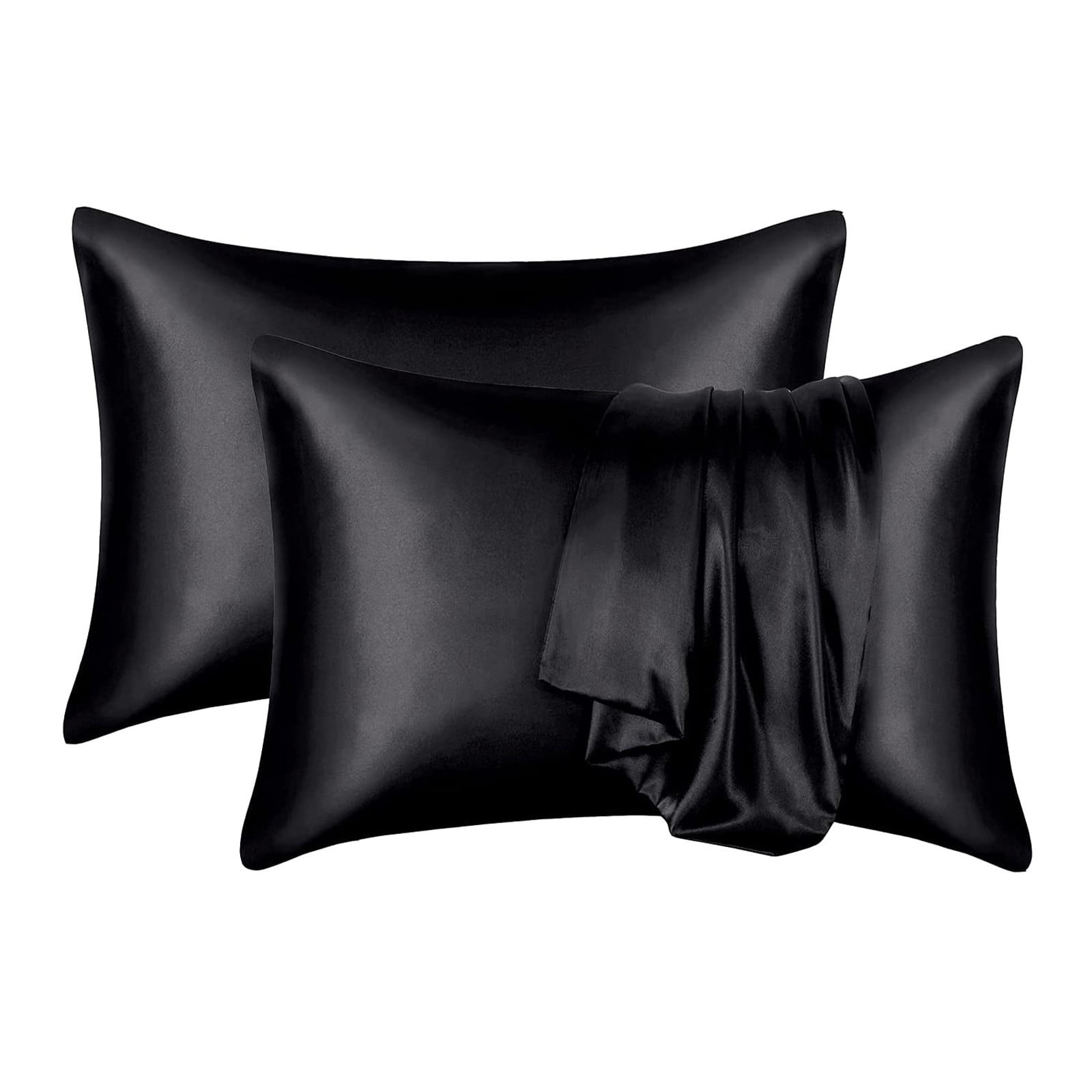 Silk Pillow Cases 2PC,Standard Size Silk Pillowcase with Zipper,Soft ...