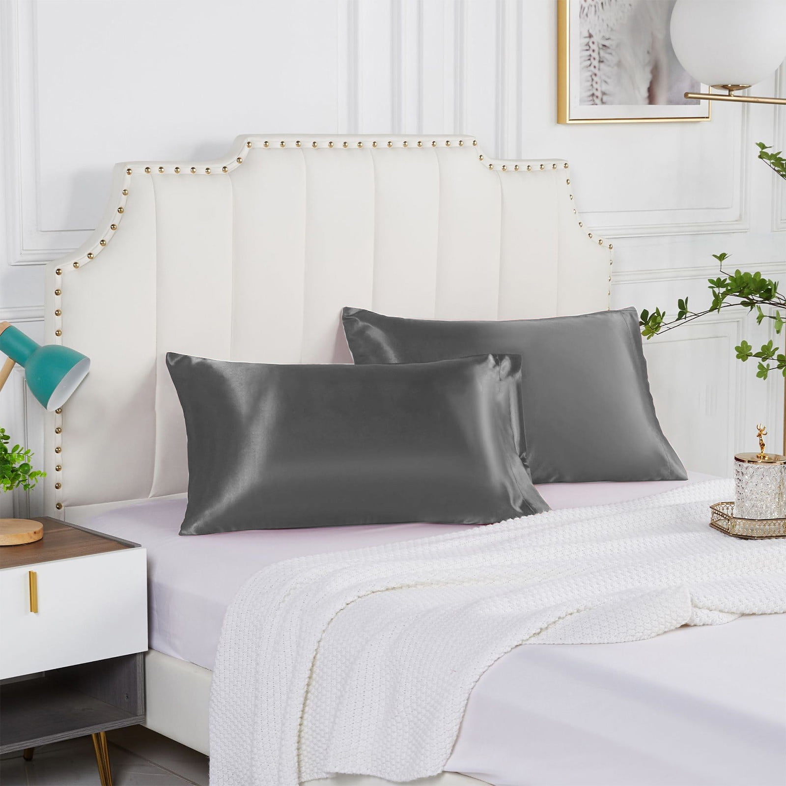 Lzobxe Silk Pillow Cases, Satin Pillowcase Set with Zipper for Hair and ...