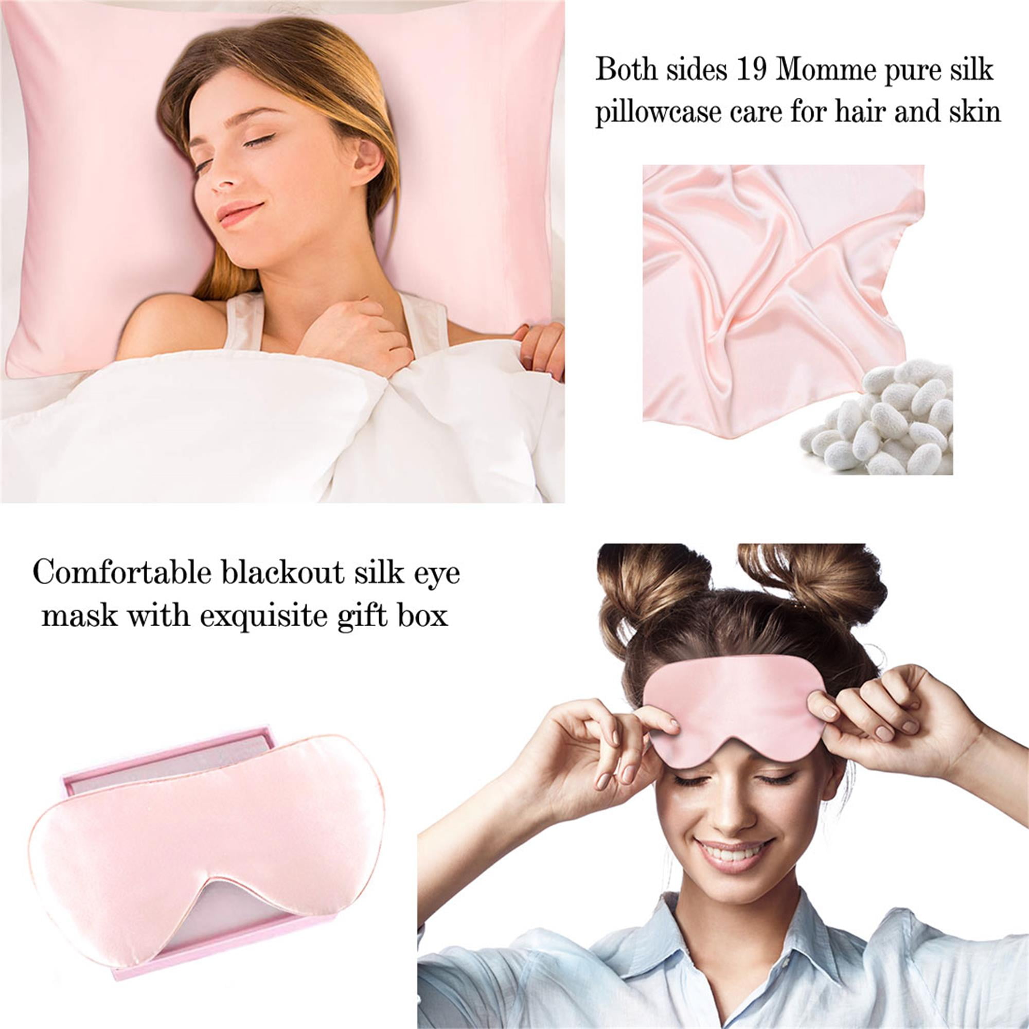 Silk Pillowcases + Silk Eye Cover With Gift Box Queen Pink Tie ...