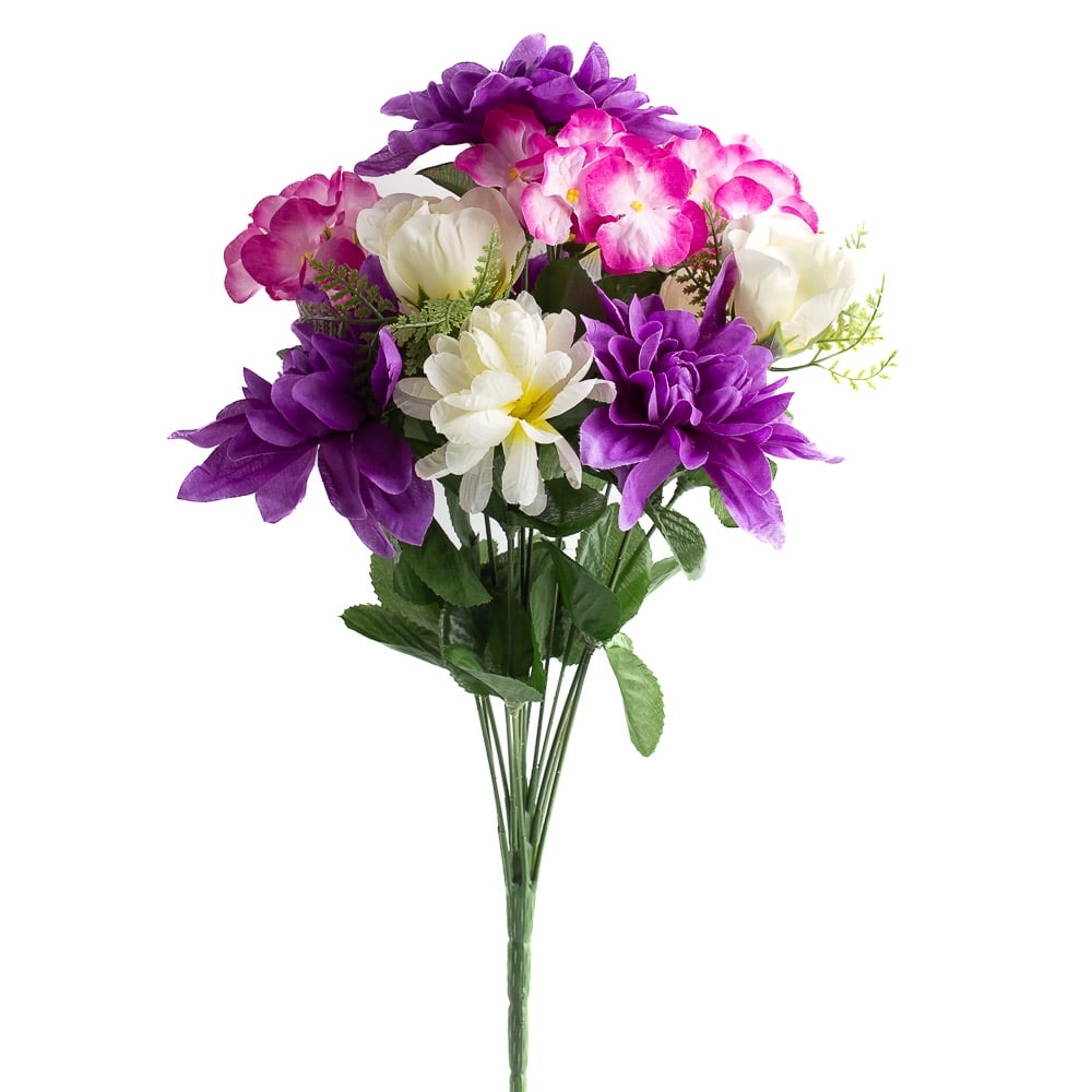 Silk Purple and Cream Mixed Lily, Mum and Rose Bush - for Spring Decor ...