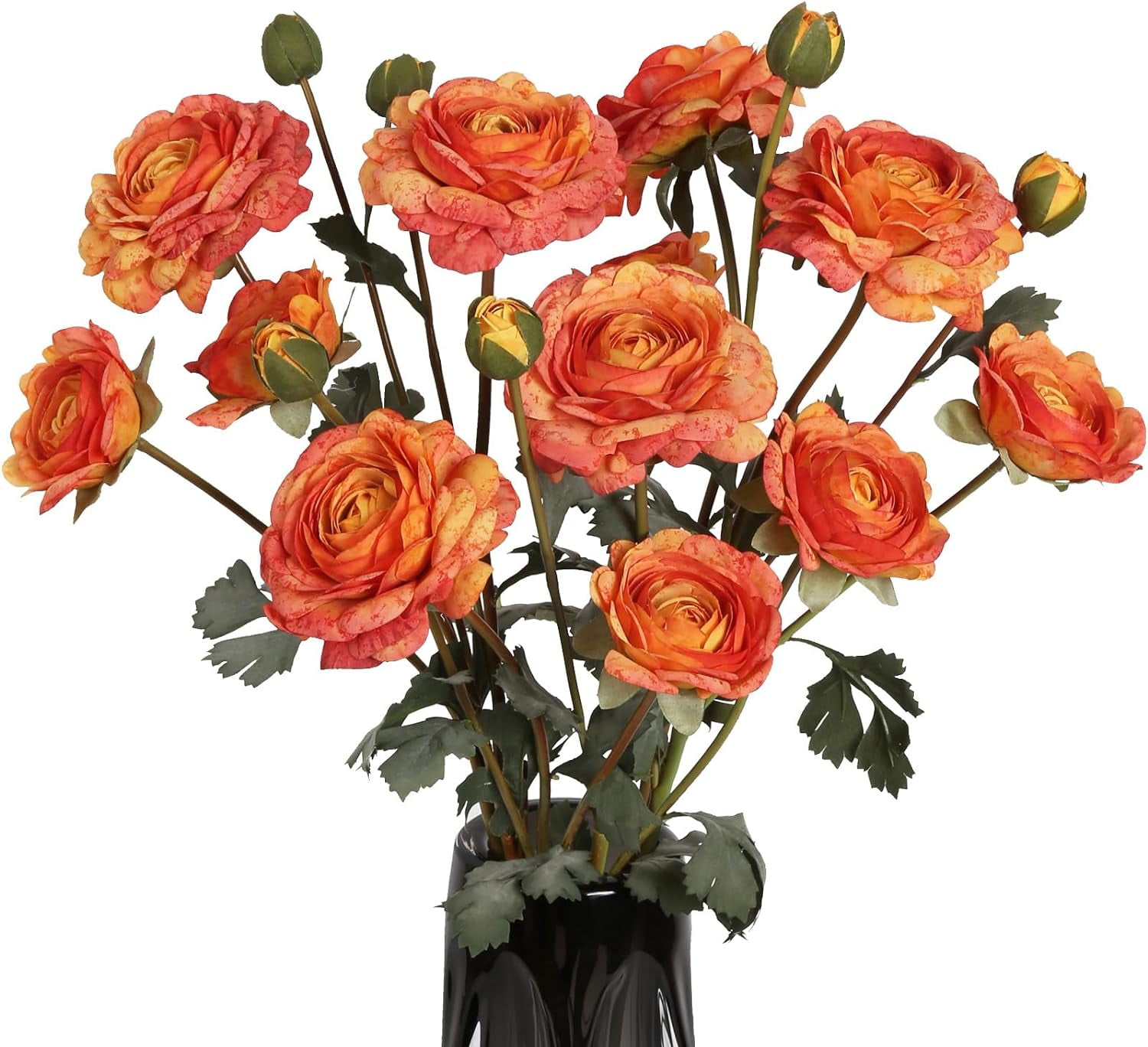 Silk Ranunculus Orange Artificial Flower 5Heads '' Long Stems Realistic ...