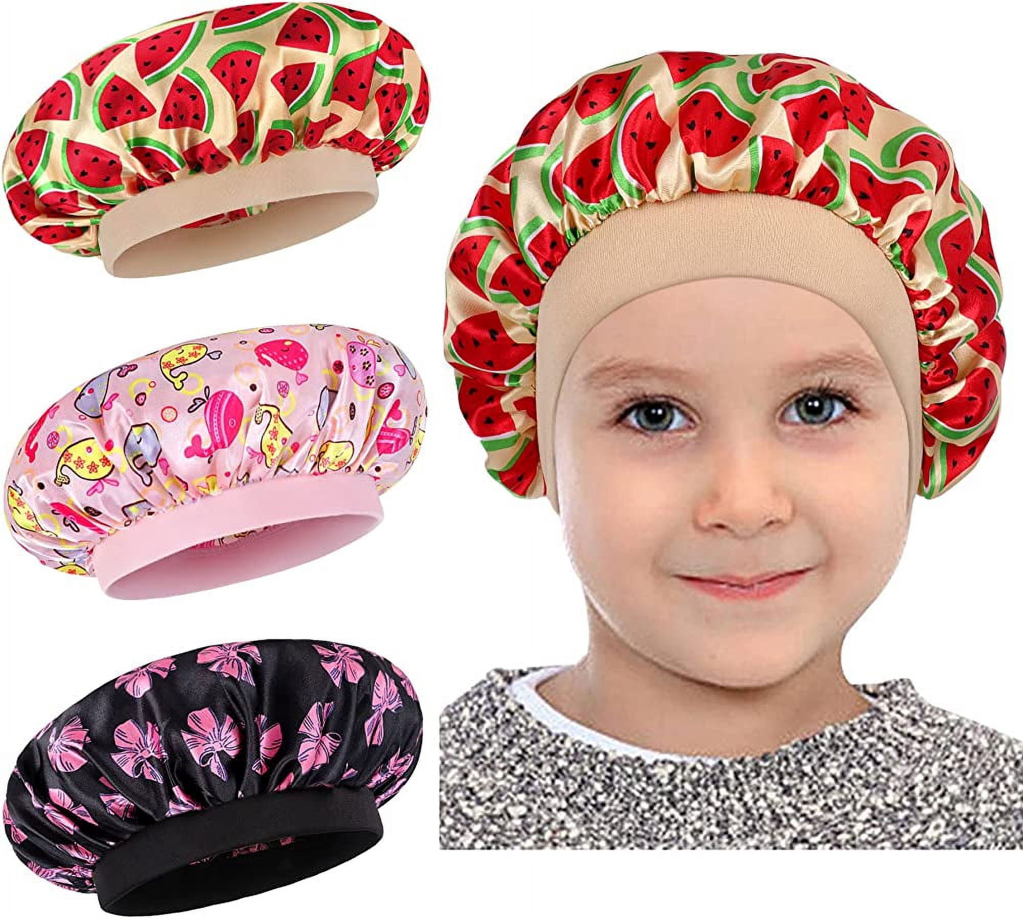 Silk Satin Bonnet-3 Packs Children Satin Hair Bonnet for Curly Hair ...