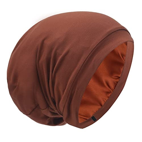 Silk Satin Lined Bonnet Sleep Cap - Adjustable Stay on All Night Hair ...