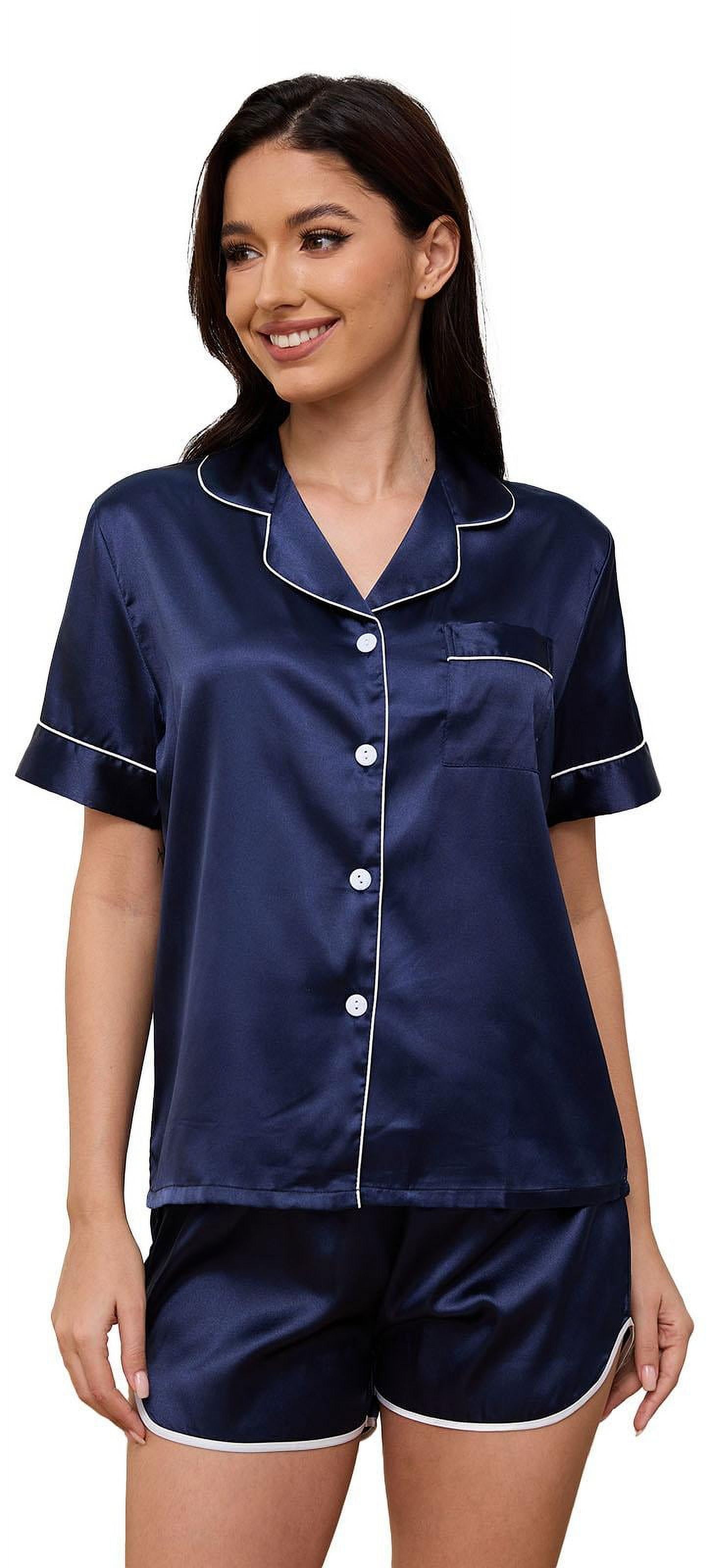 Silk Satin Pajama Set for Women, PUTUO 2 Piece Womens Pajama sets, Summer Soft Button Down ...