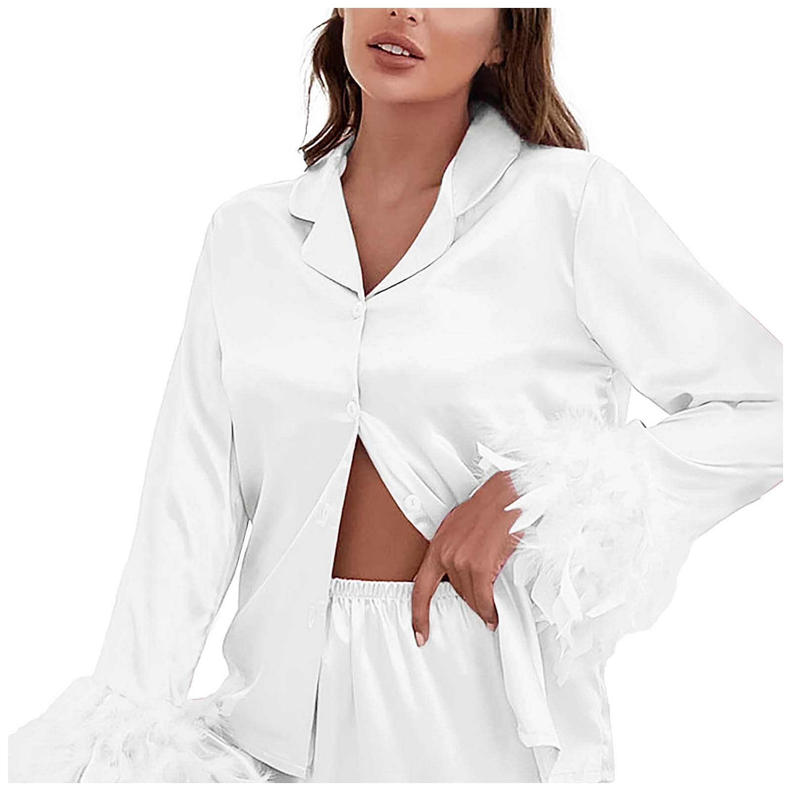 Silk Satin Pajama Set for Women Two Piece Button Down Long Sleeve ...