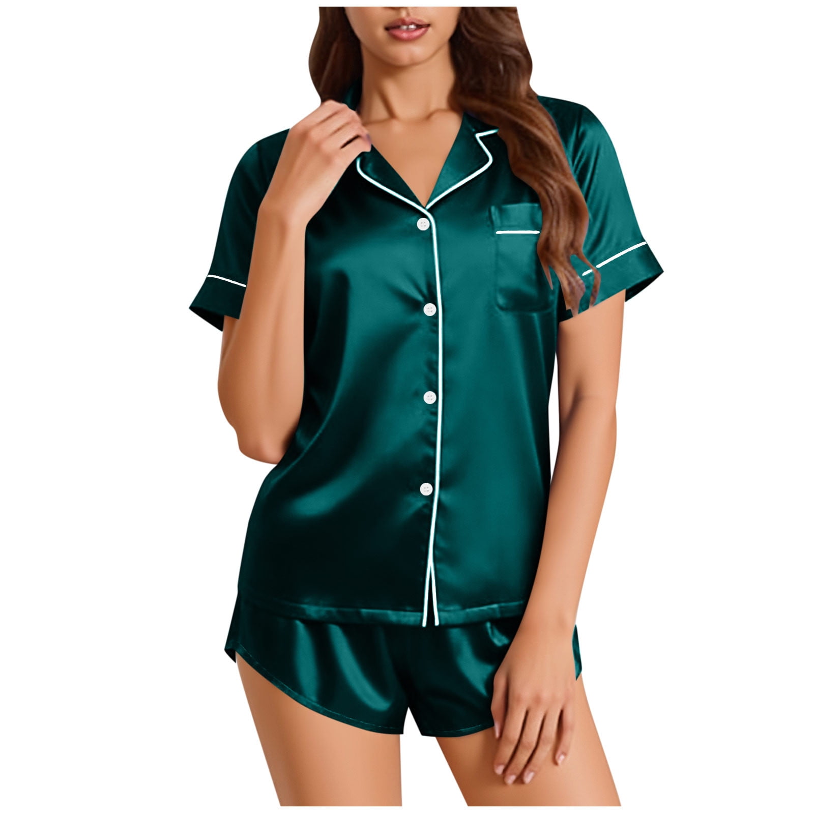 Silk Satin Pajama Sets Women 2026 Short Sleeve Button Down Pajamas ...