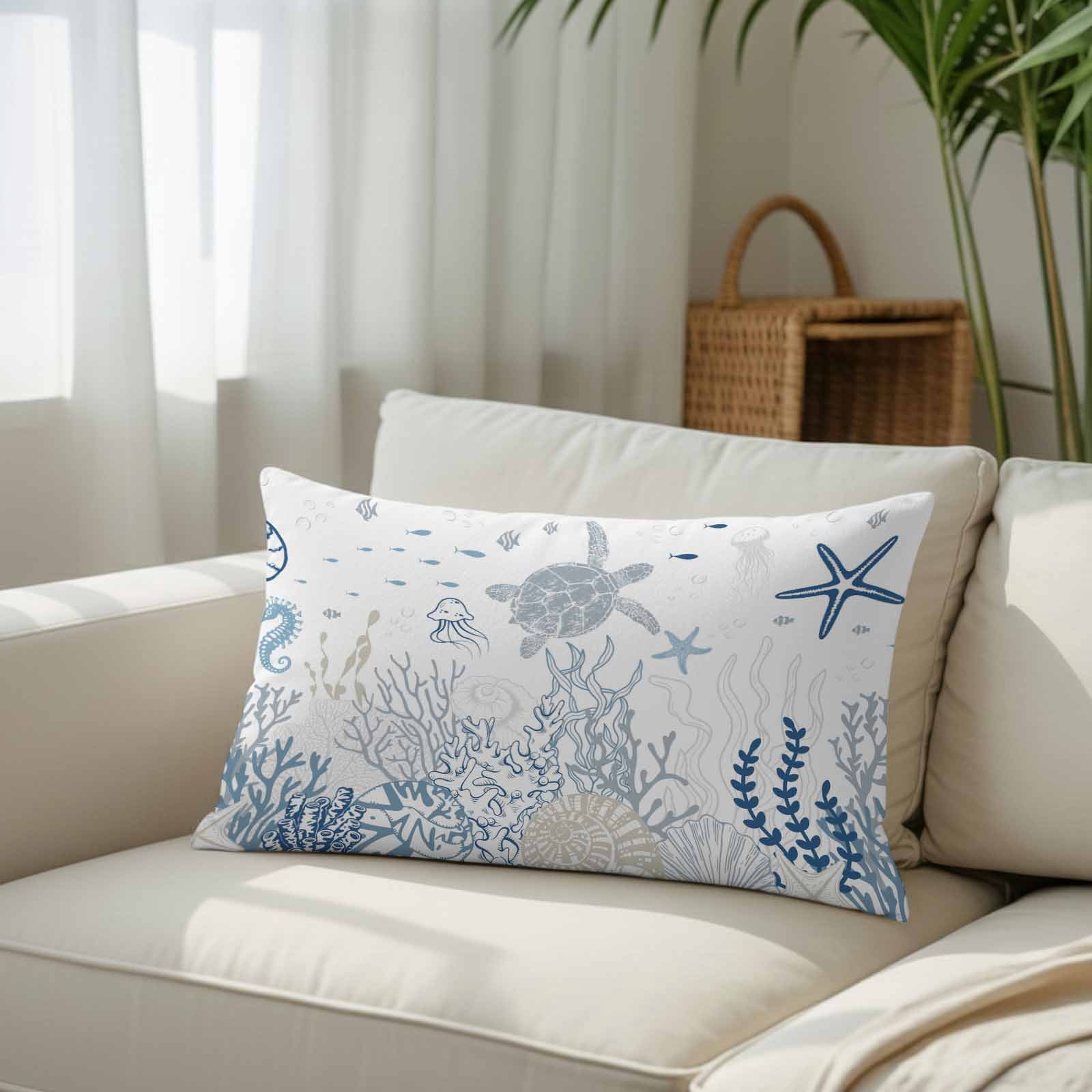 Silk Satin Pillowcase, Blue Ocean Coral Sea Turtle Rectangle Brushed ...