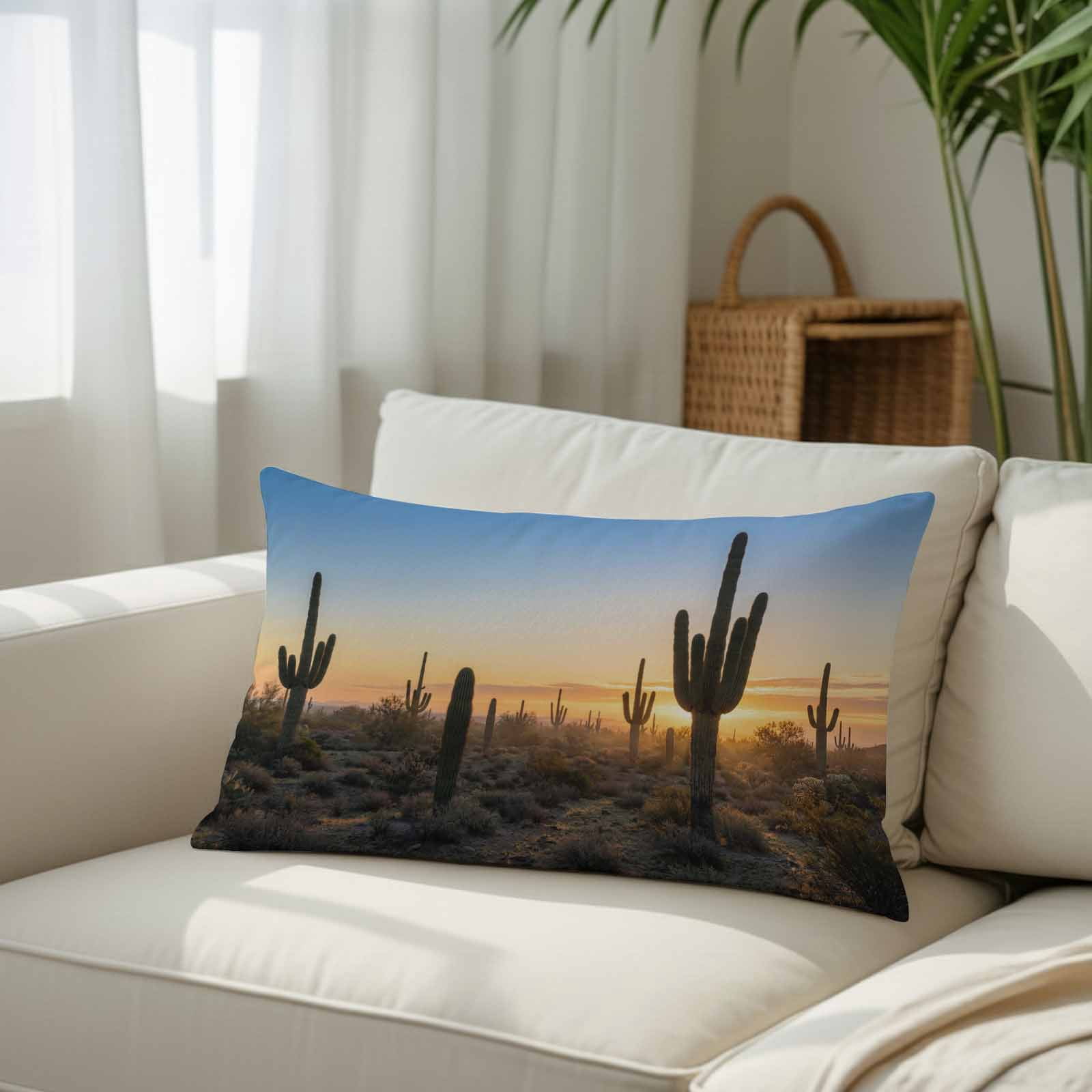 Silk Satin Pillowcase, Desert Cactus Sunset Rectangle Brushed Pillow ...