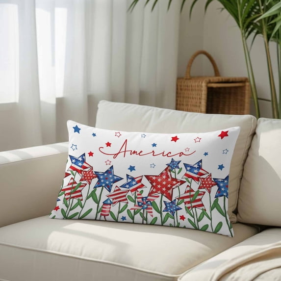 Silk Satin Pillowcase, Watercolor American Star Rectangle Brushed ...