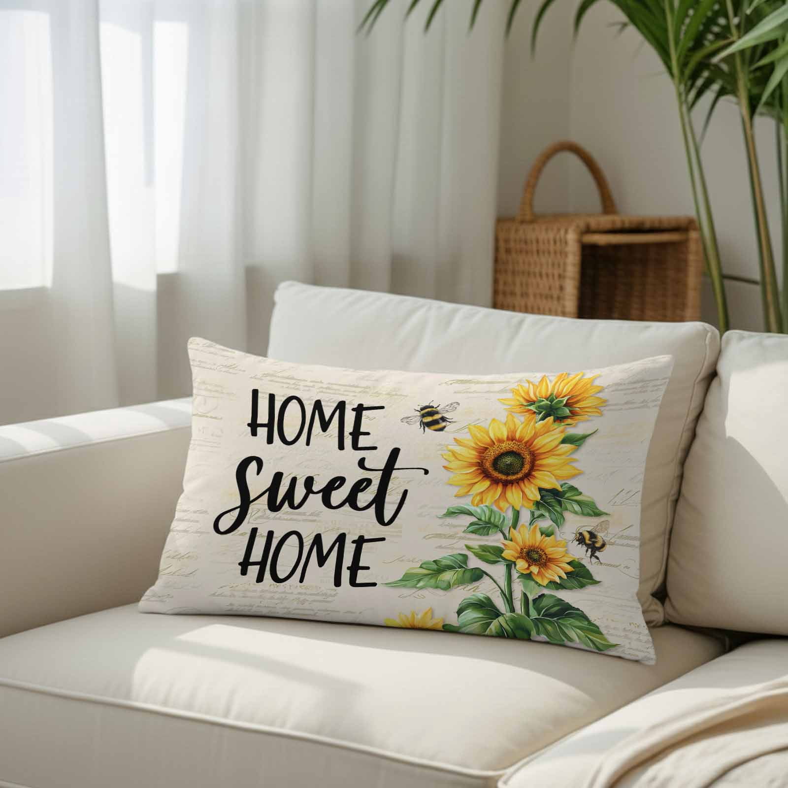 Silk Satin Pillowcase, Watercolor Sunflower Green Leaves Rectangle ...